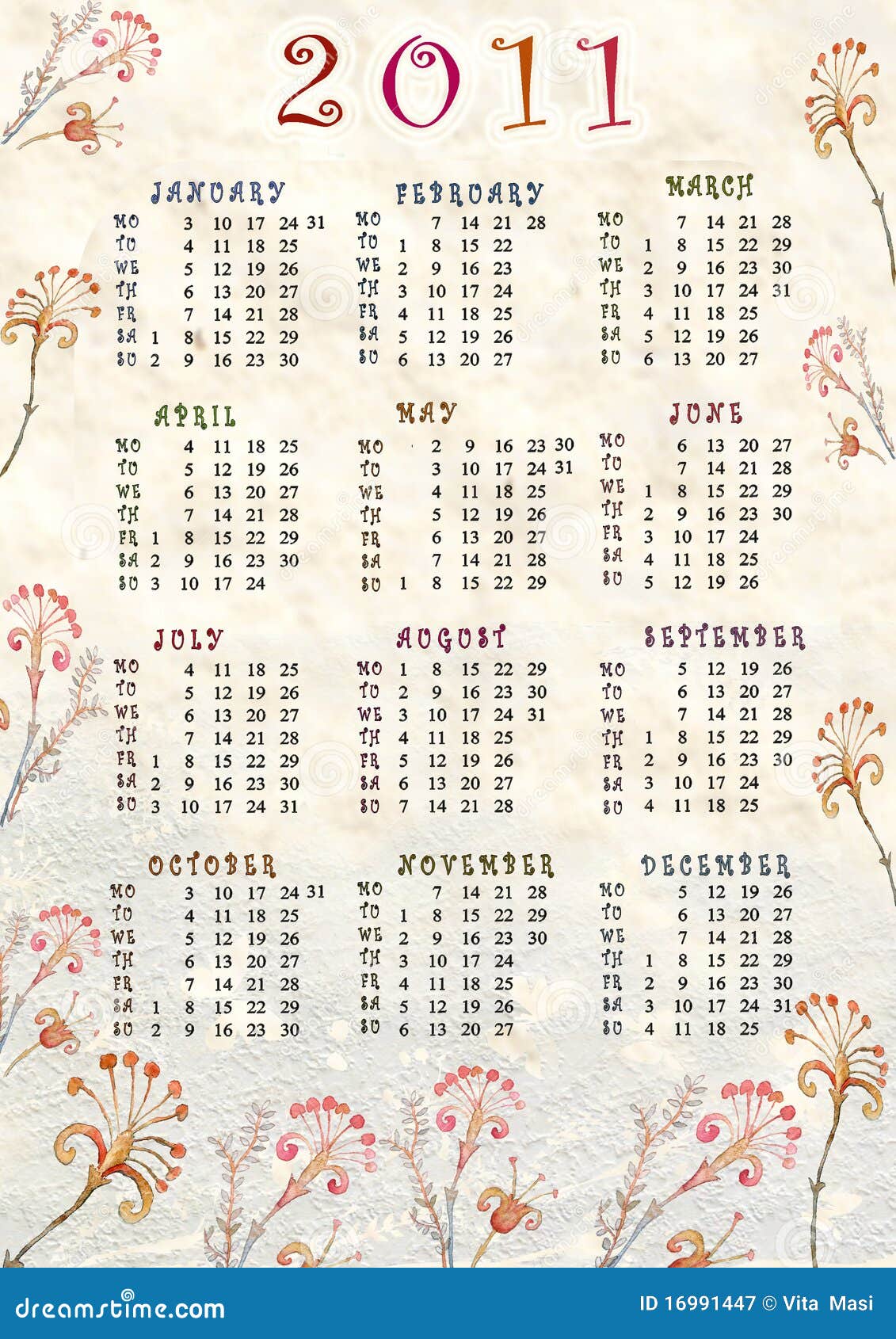 Calendar 2011 stock illustration. Illustration of calendar - 16991447