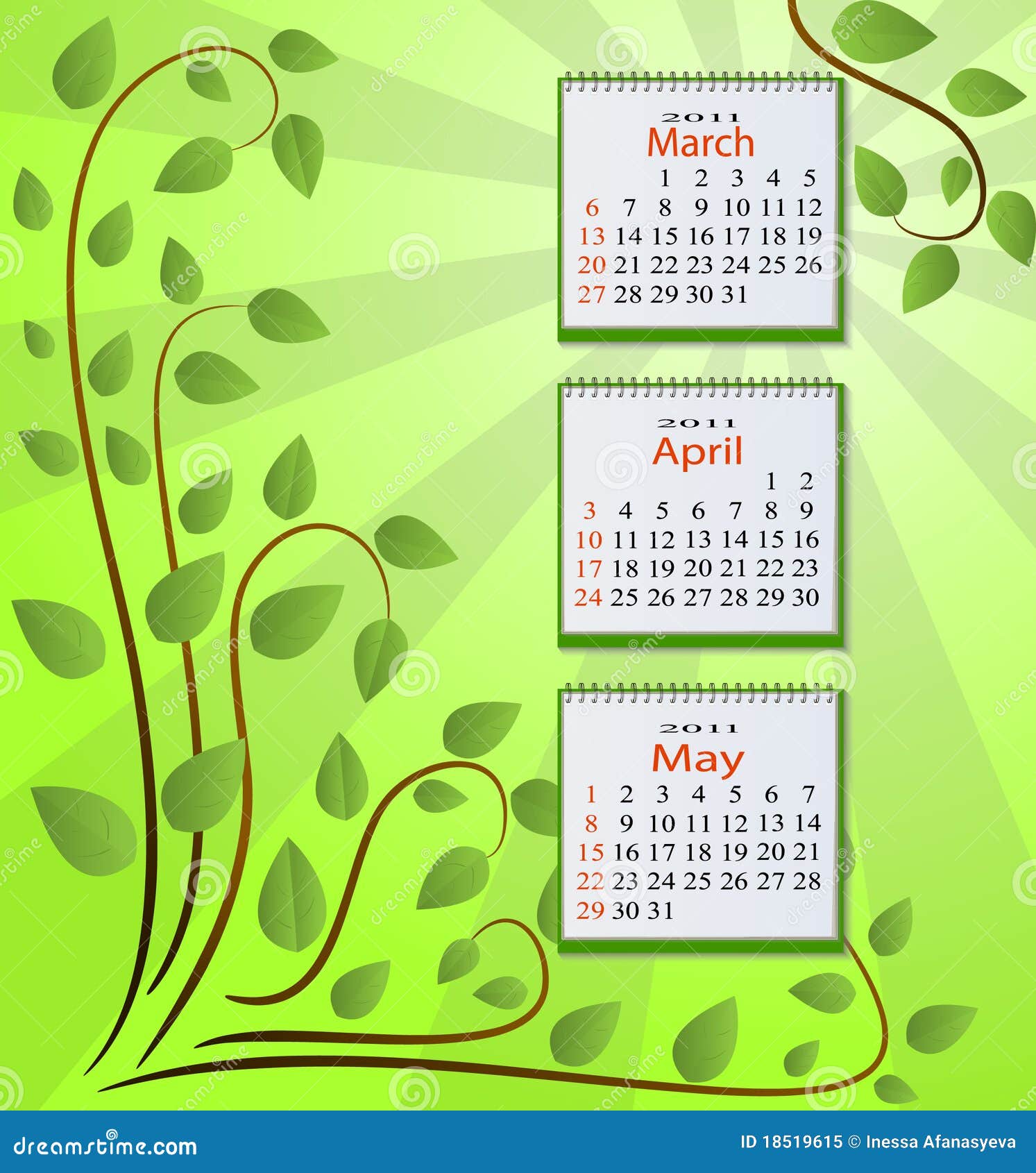 Calendar for 2011 - Spring Months. Eps10 Stock Vector - Illustration of ...