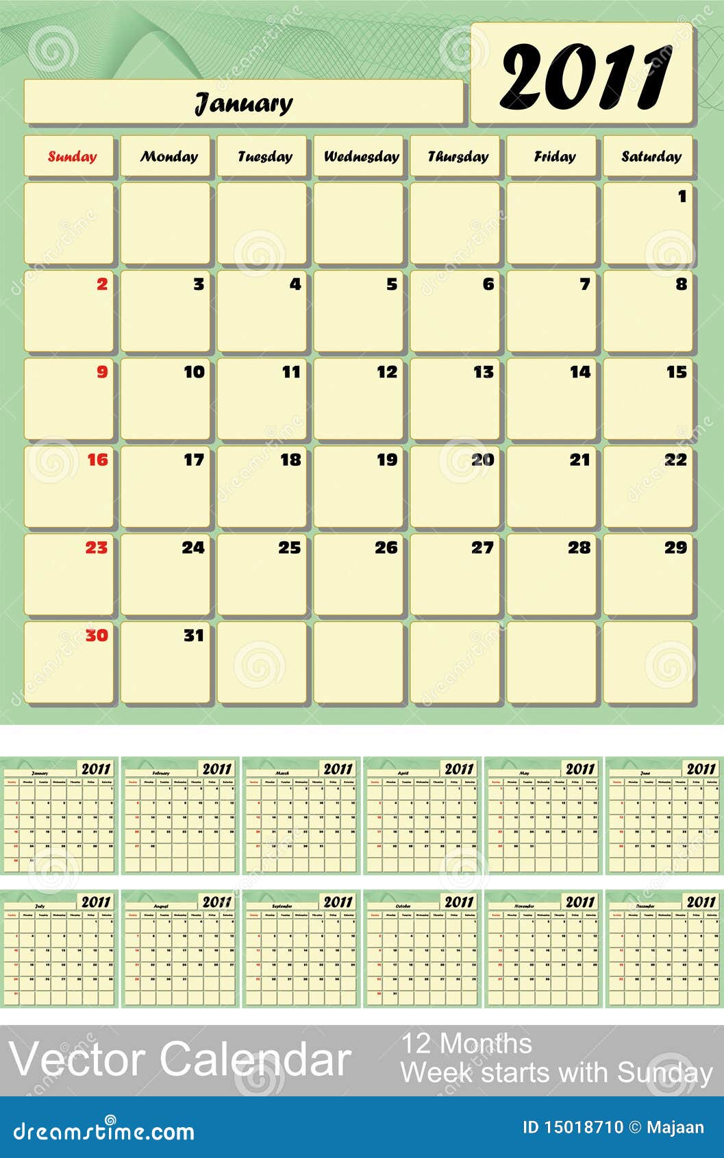 Calendar 2011 (Vector) stock vector. Illustration of season - 15018710
