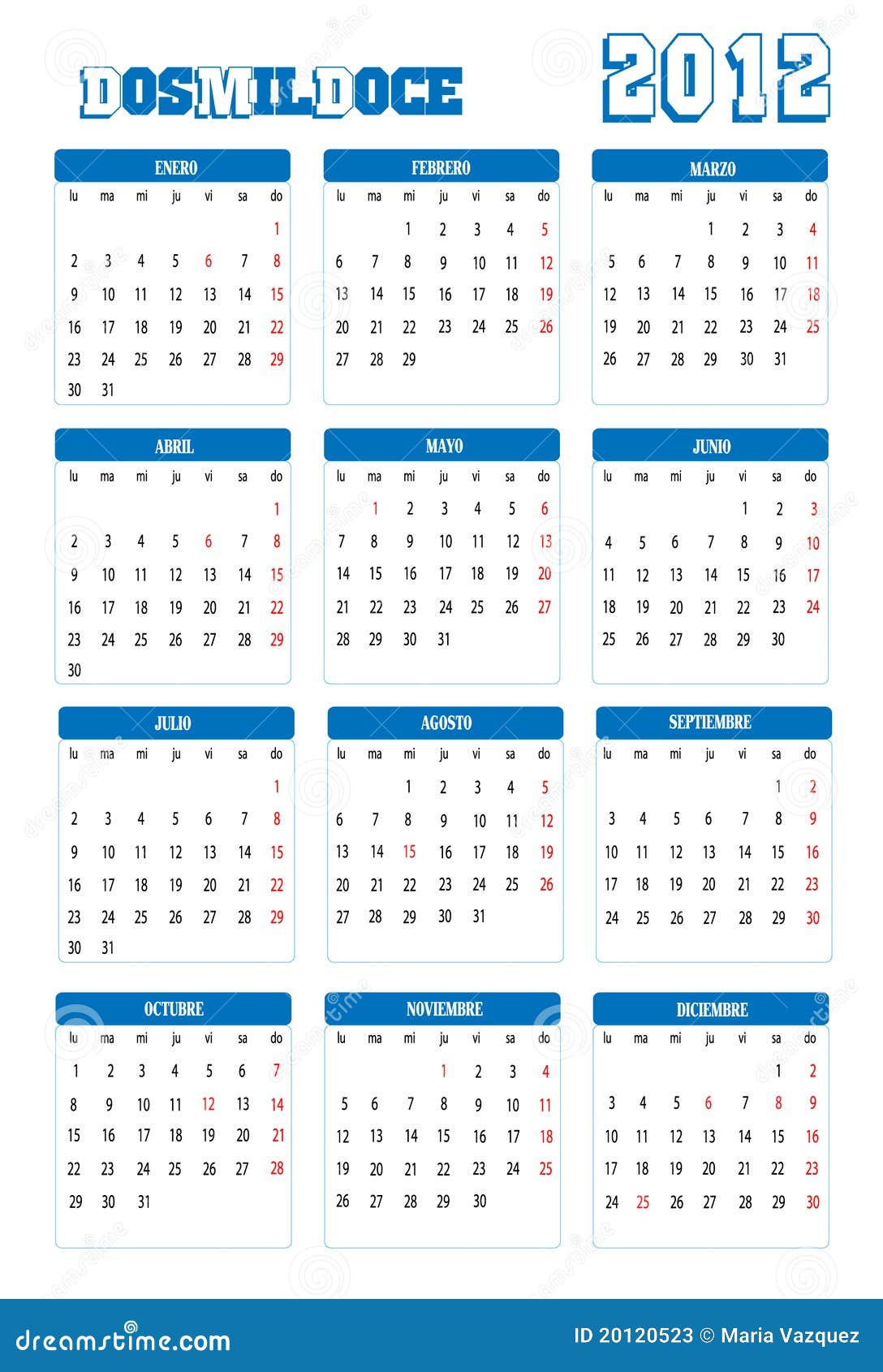 Calendar 2012 stock vector. Illustration of december - 20120523