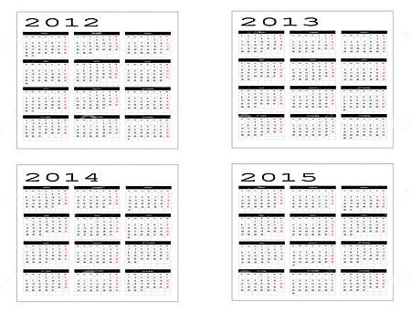 Calendar from 2012 to 2015 stock vector. Illustration of date - 20907359