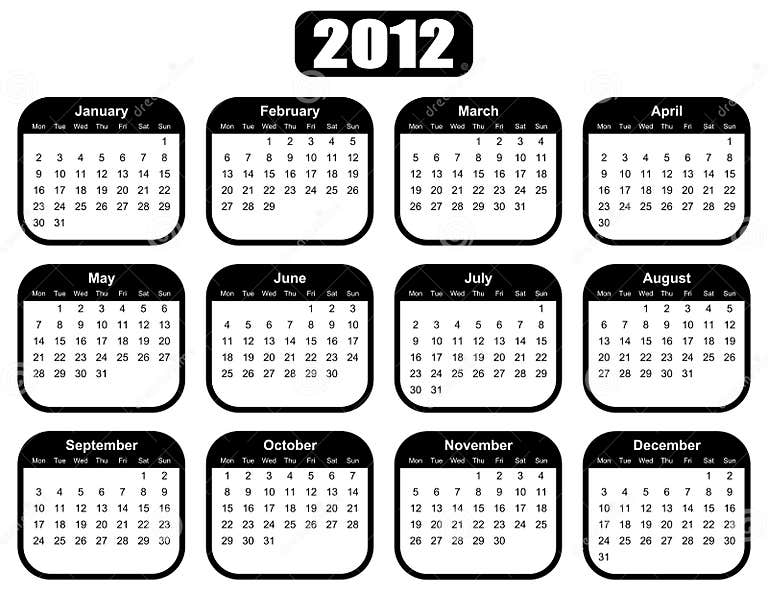 Calendar for 2012 year stock illustration. Illustration of clock - 21136826