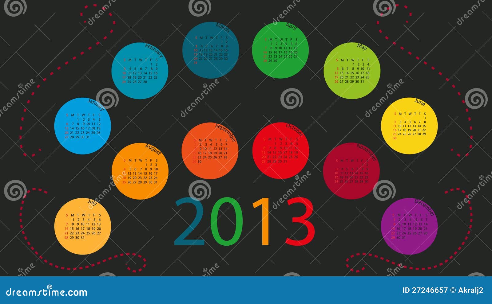 Calendar 2013 in Color Circles Stock Vector - Illustration of june ...
