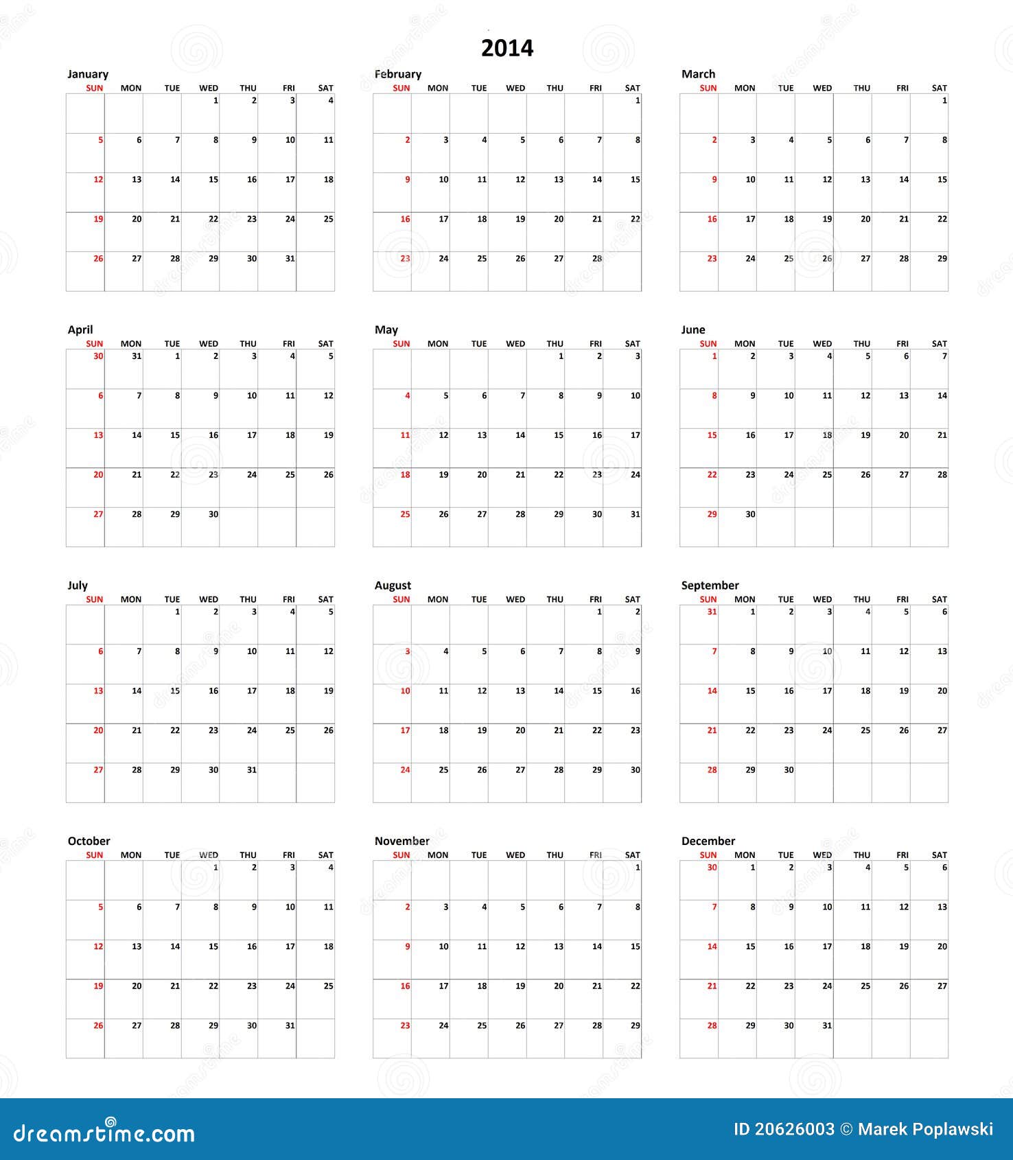 Calendar for 2014 stock illustration. Illustration of december - 20626003