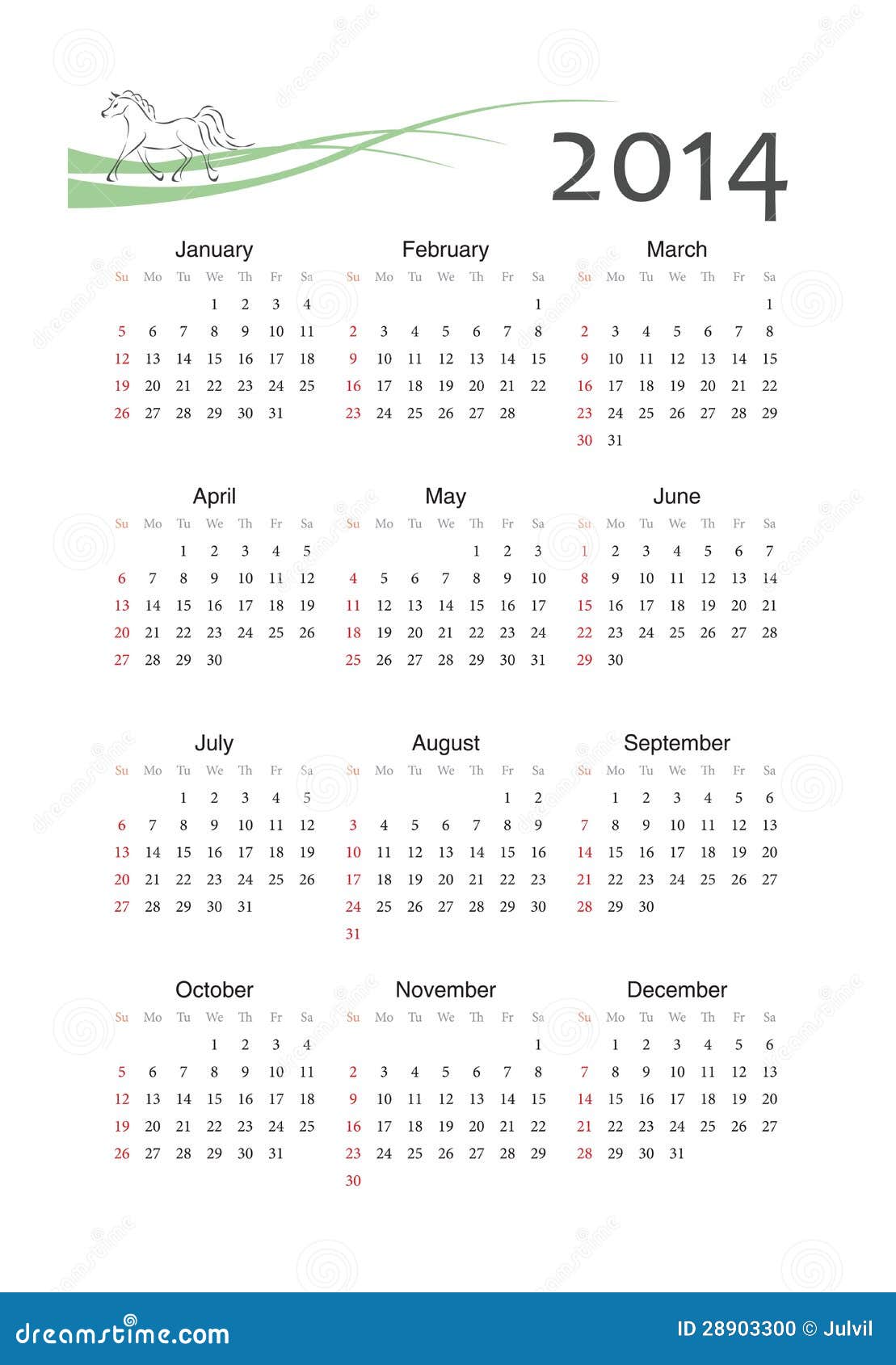 Calendar 2014 vector stock vector. Illustration of monthly - 28903300