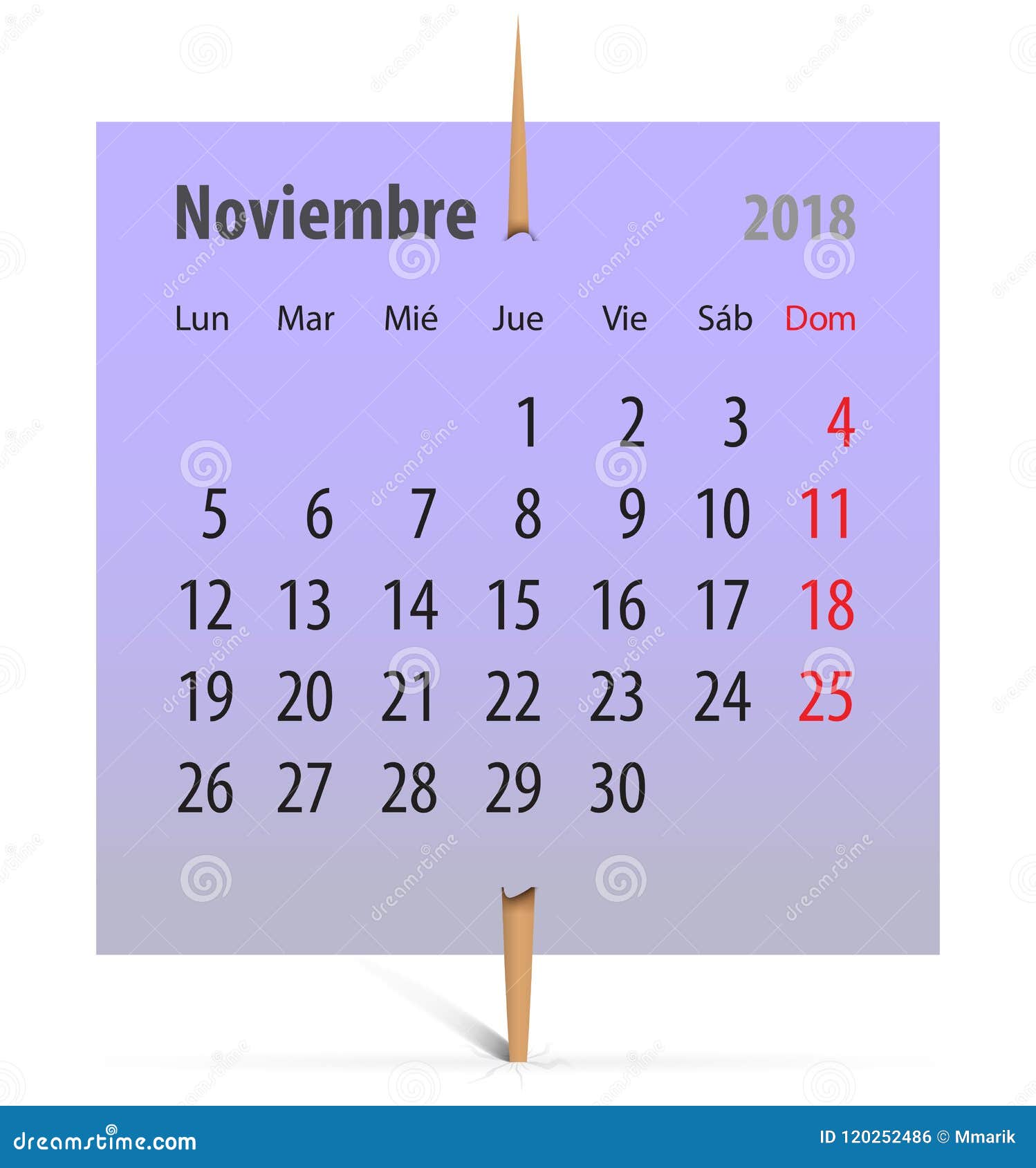 Noviembre Calendario Stock Illustrations – 4 Noviembre Calendario Stock ...