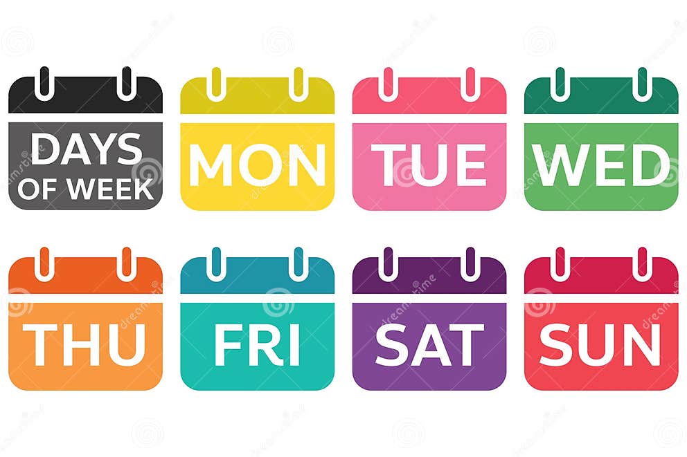 Days of Week in the Weekly Calendar, Date and Time Calendar for ...