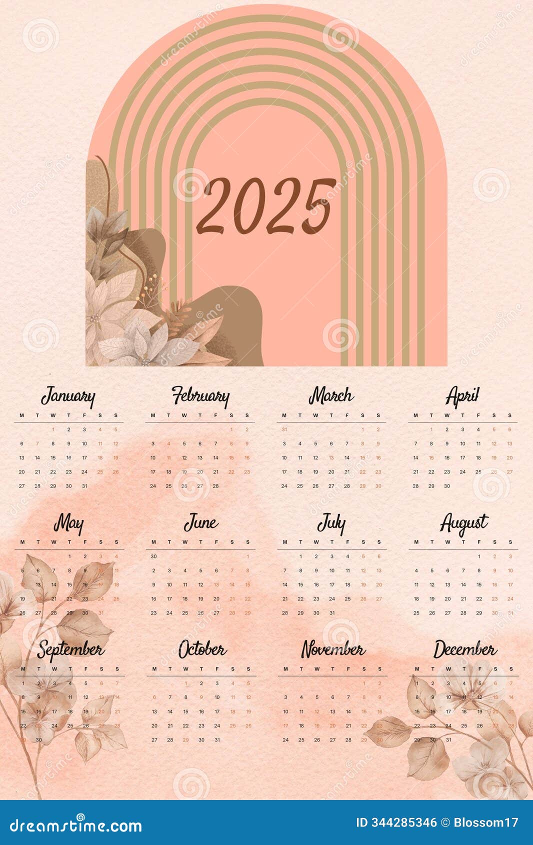 Printable 2025 Calendar with Boho Style Stock Vector - Illustration of ...