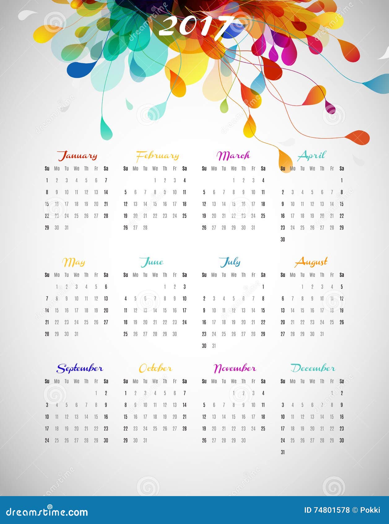 2017 Calendar with Abstract Background Stock Vector - Illustration of ...