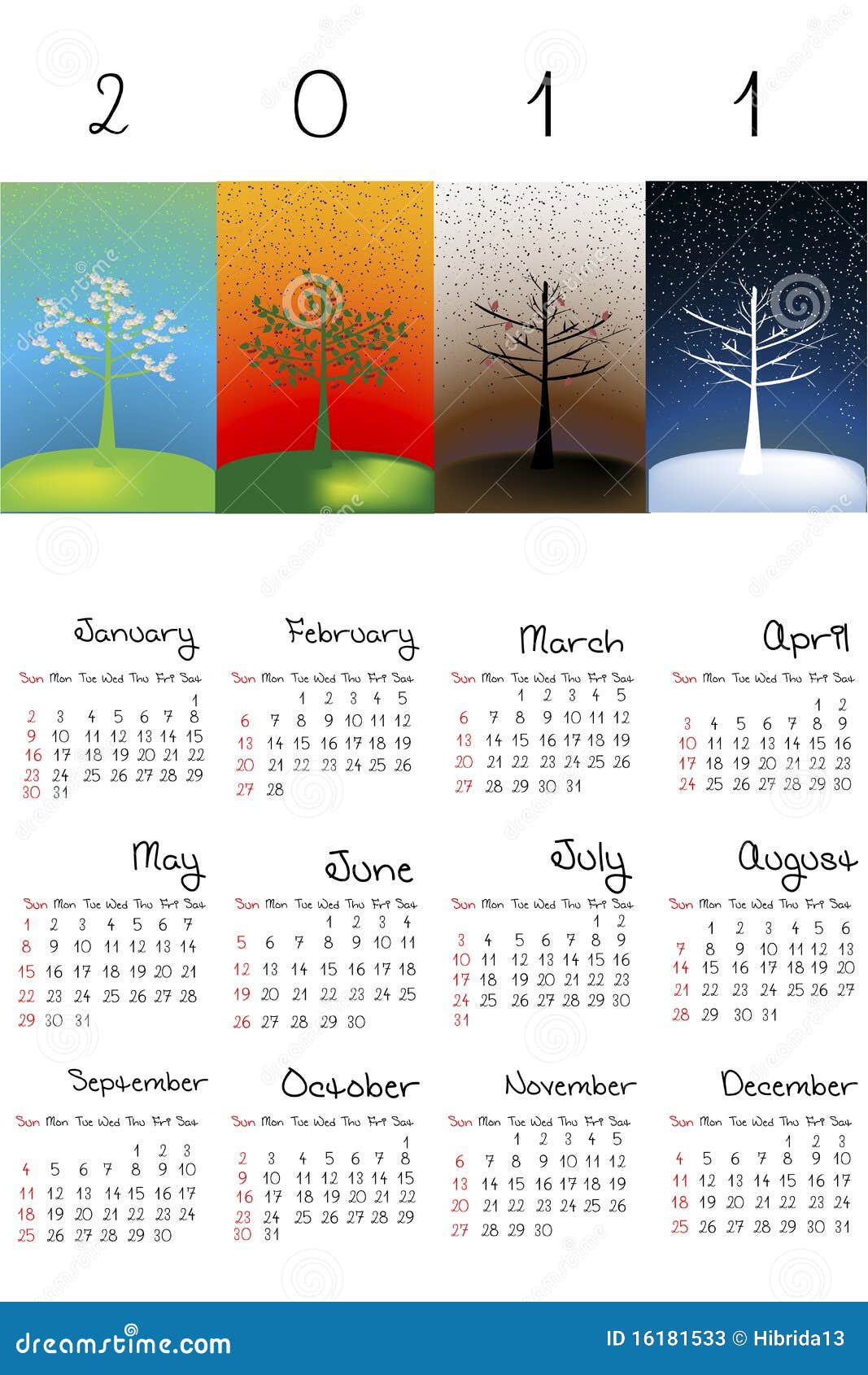 Calendar with Abstract Trees Stock Illustration - Illustration of ...