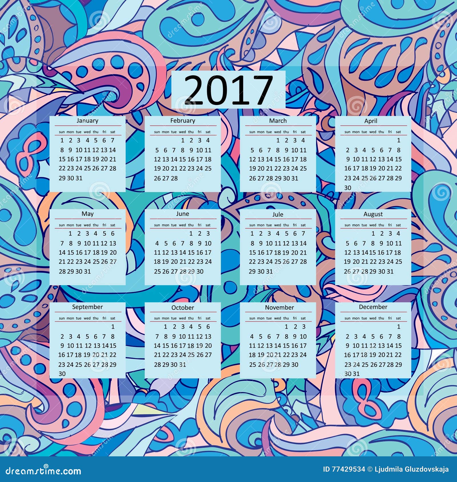 Calendar for 2017, Against the Background of an Abstract Floral Stock ...