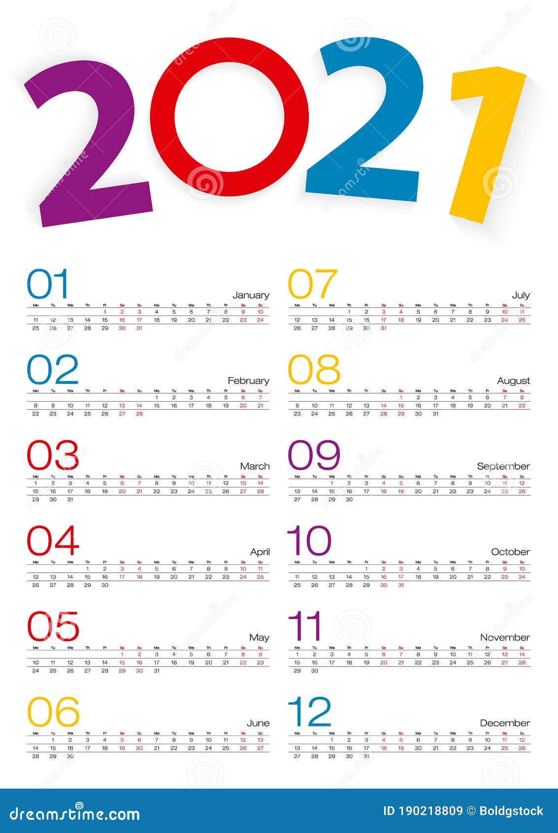 Calendar 2021, All Month, 2 Weeks Line Stock Vector - Illustration of ...