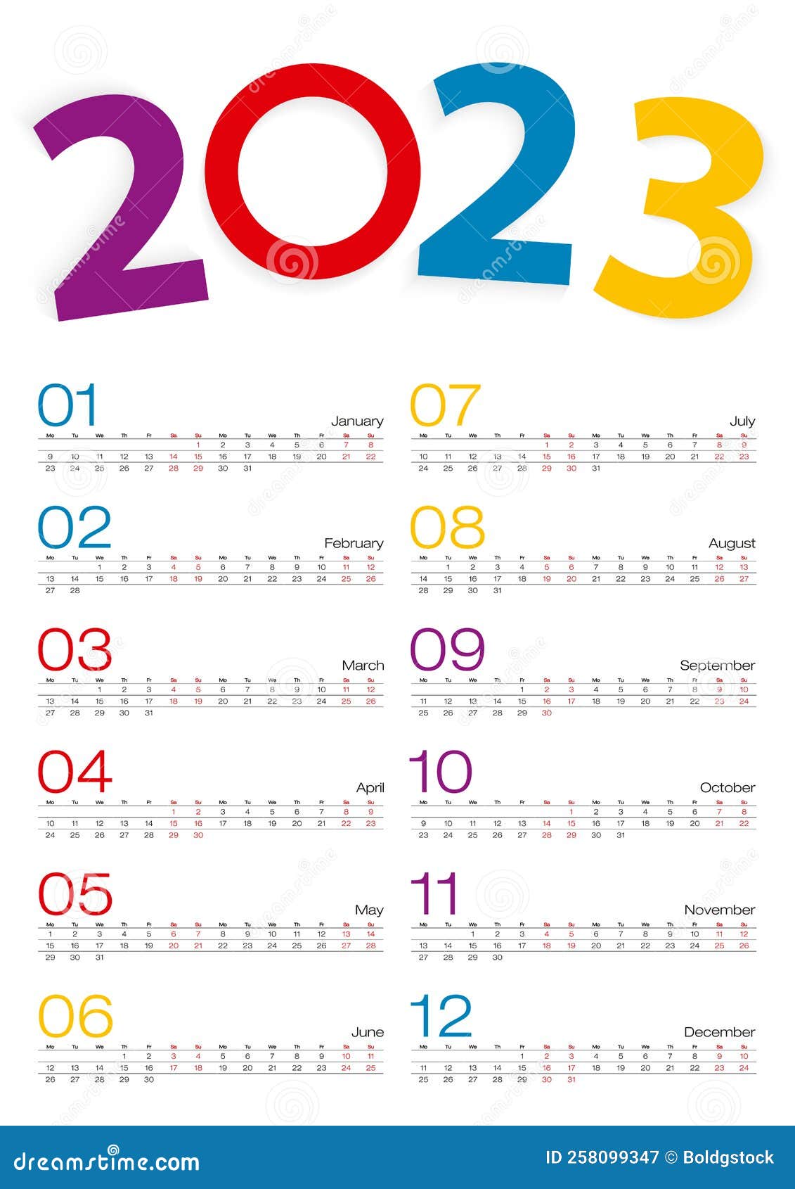 Calendar 2023, All Month, 2 Weeks Line Stock Vector - Illustration of ...