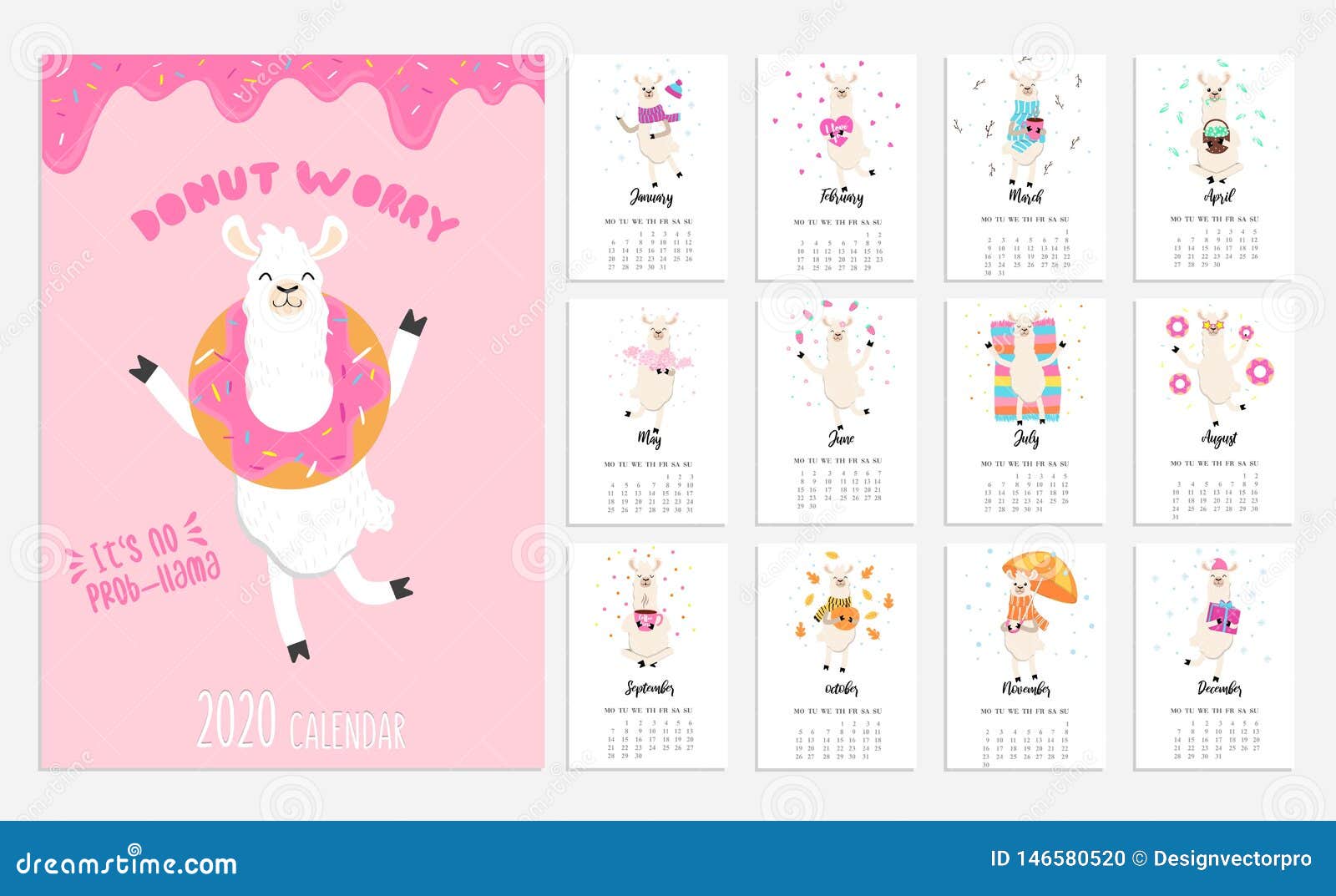 2020 Calendar with Alpaca. Cute Calendar with Llama Character Stock ...