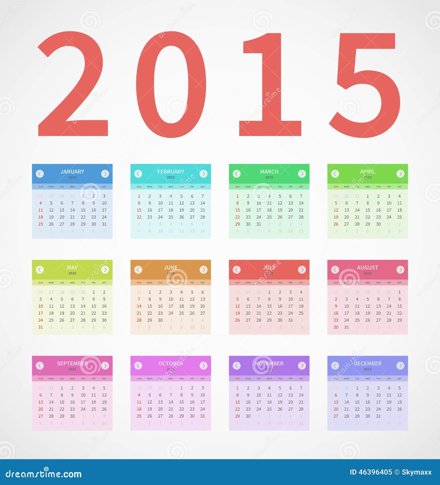 Calendar Annual 2015 in Flat Design Stock Vector - Illustration of date ...