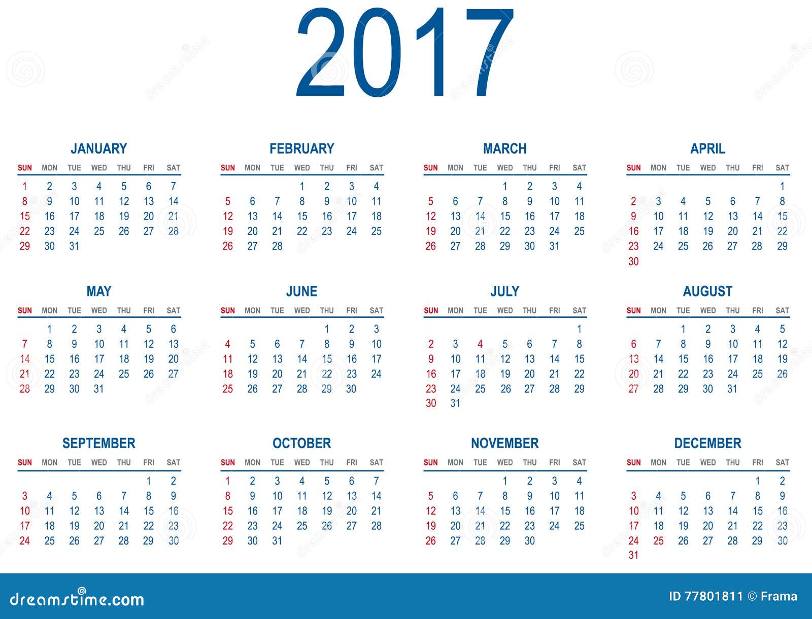 Calendar for 2017 stock vector. Illustration of customizable - 77801811