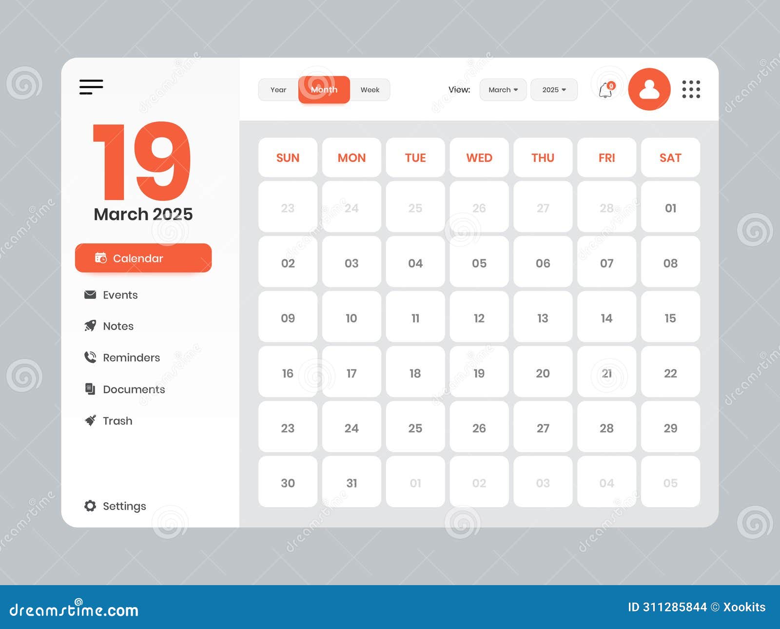 Calendar App Web Interface Layout Design Stock Vector - Illustration of ...