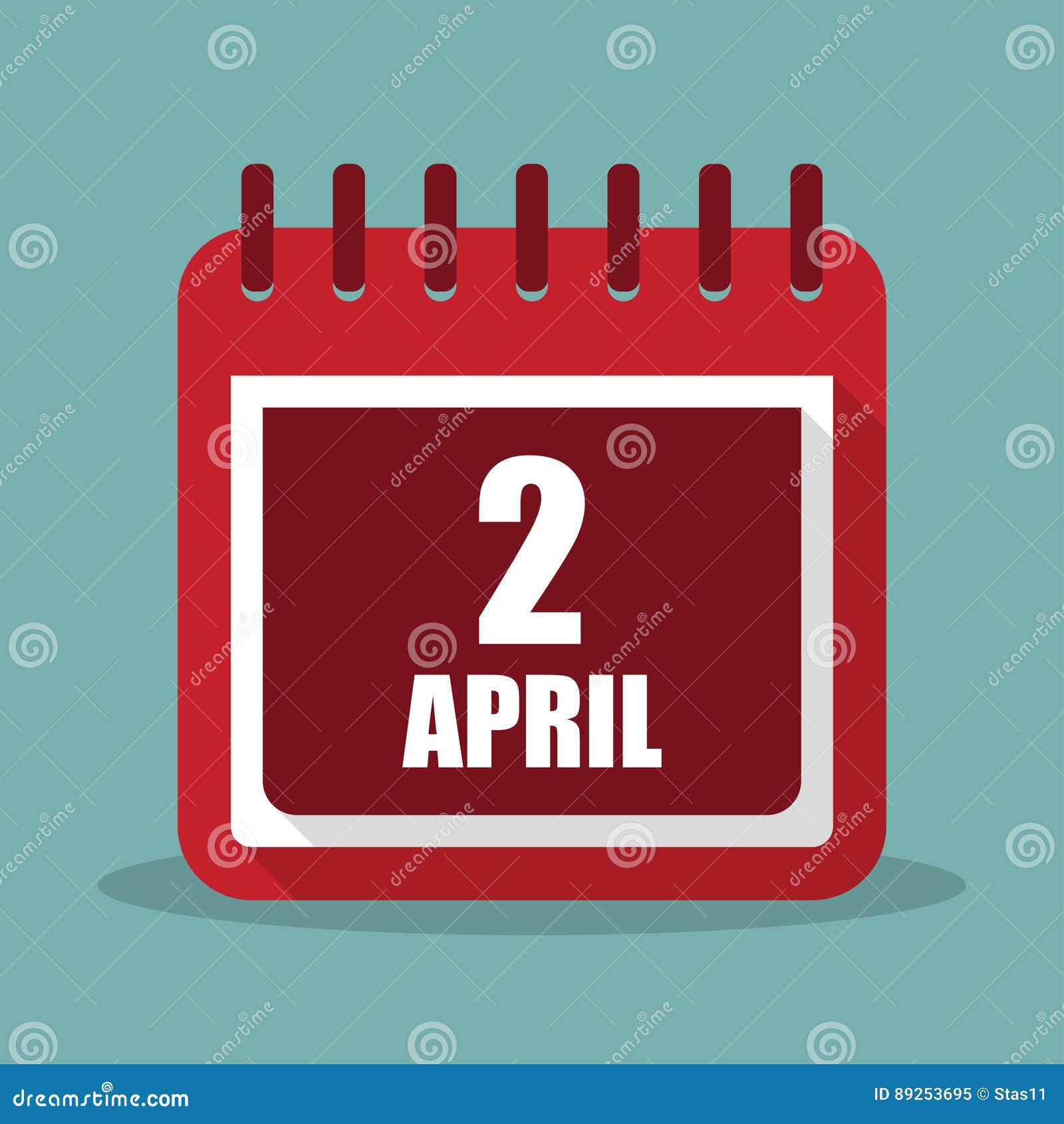 Calendar with 2 April in a Flat Design. Vector Illustration Stock ...
