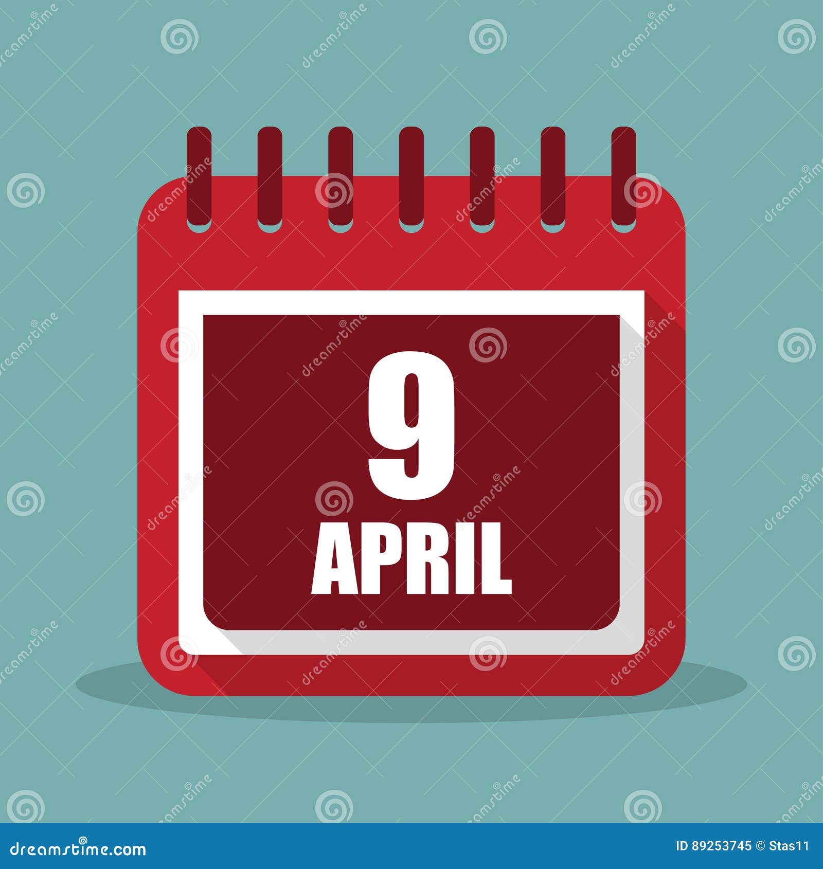 Calendar with 9 April in a Flat Design. Vector Illustration Stock ...