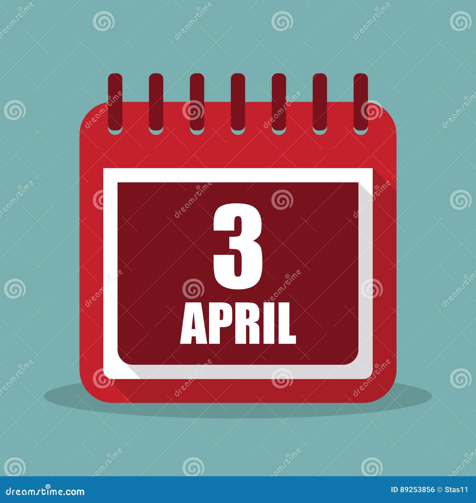 Calendar with 3 April in a Flat Design. Vector Illustration Stock ...