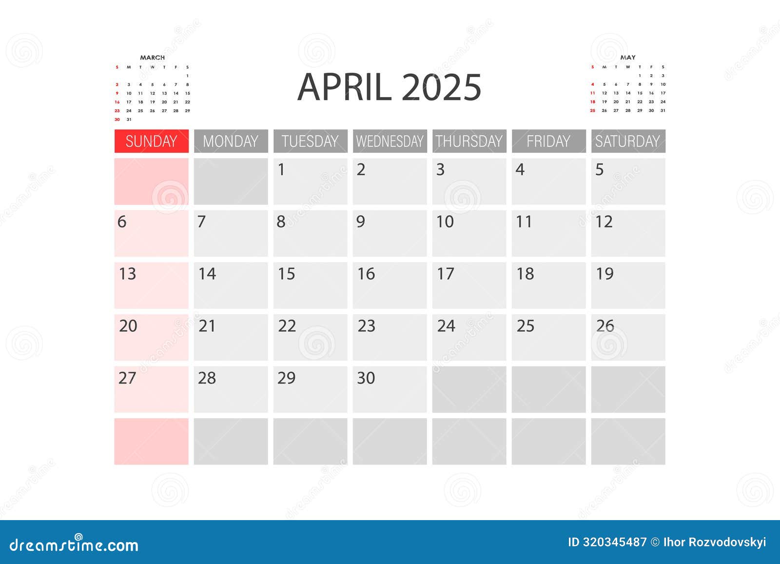 April 2025 Year- Calendar 2025 Template, Desk Calendar 2025 Year, Week ...