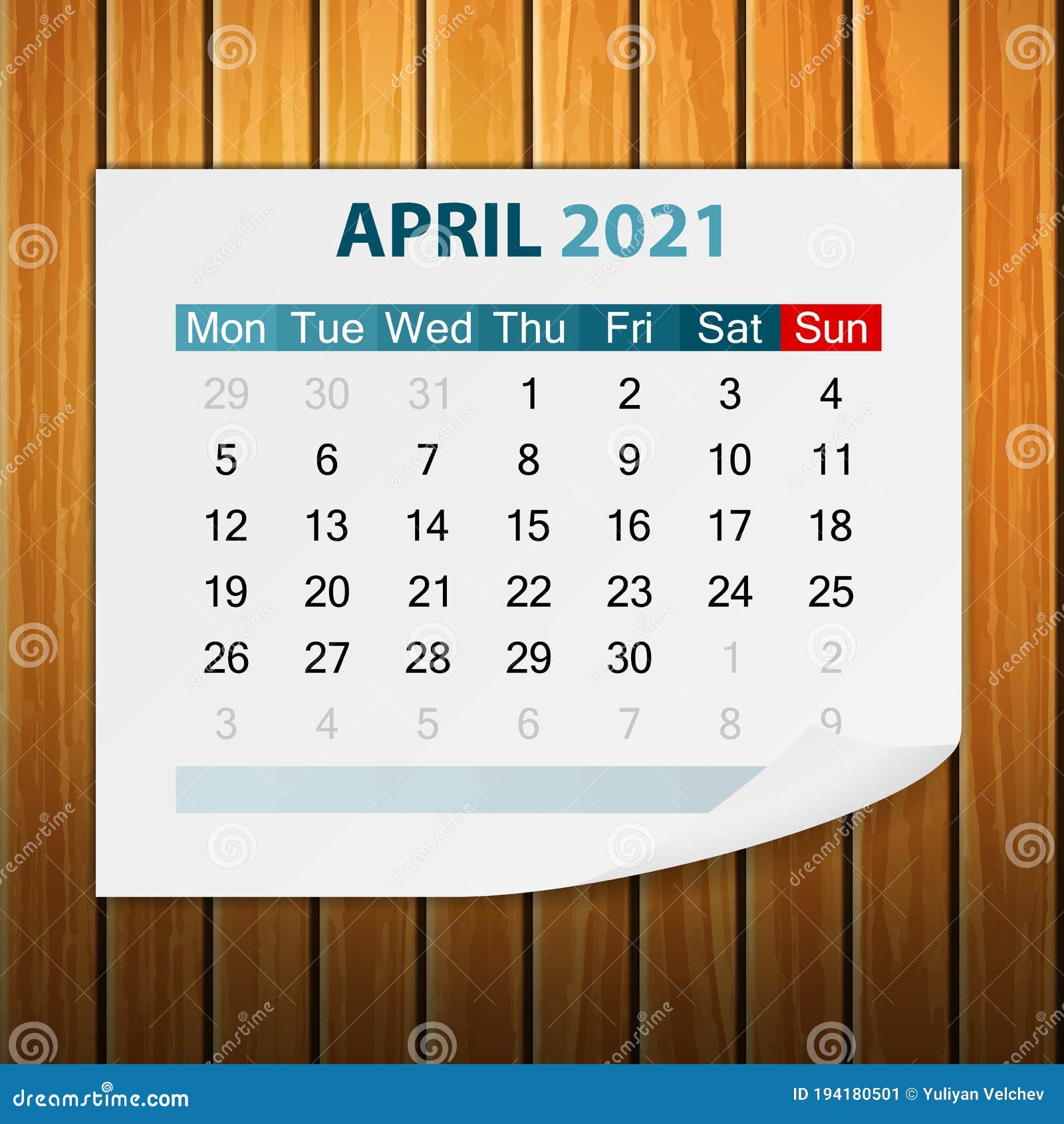 Calendar April 2021 on Wood Stock Vector - Illustration of friday ...