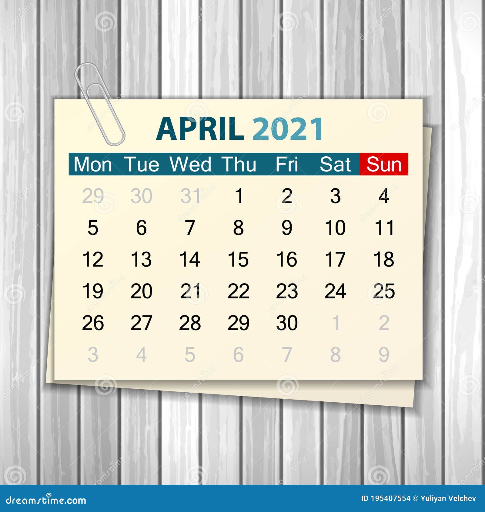 Calendar April 2021 on Wood Stock Vector - Illustration of monthly ...