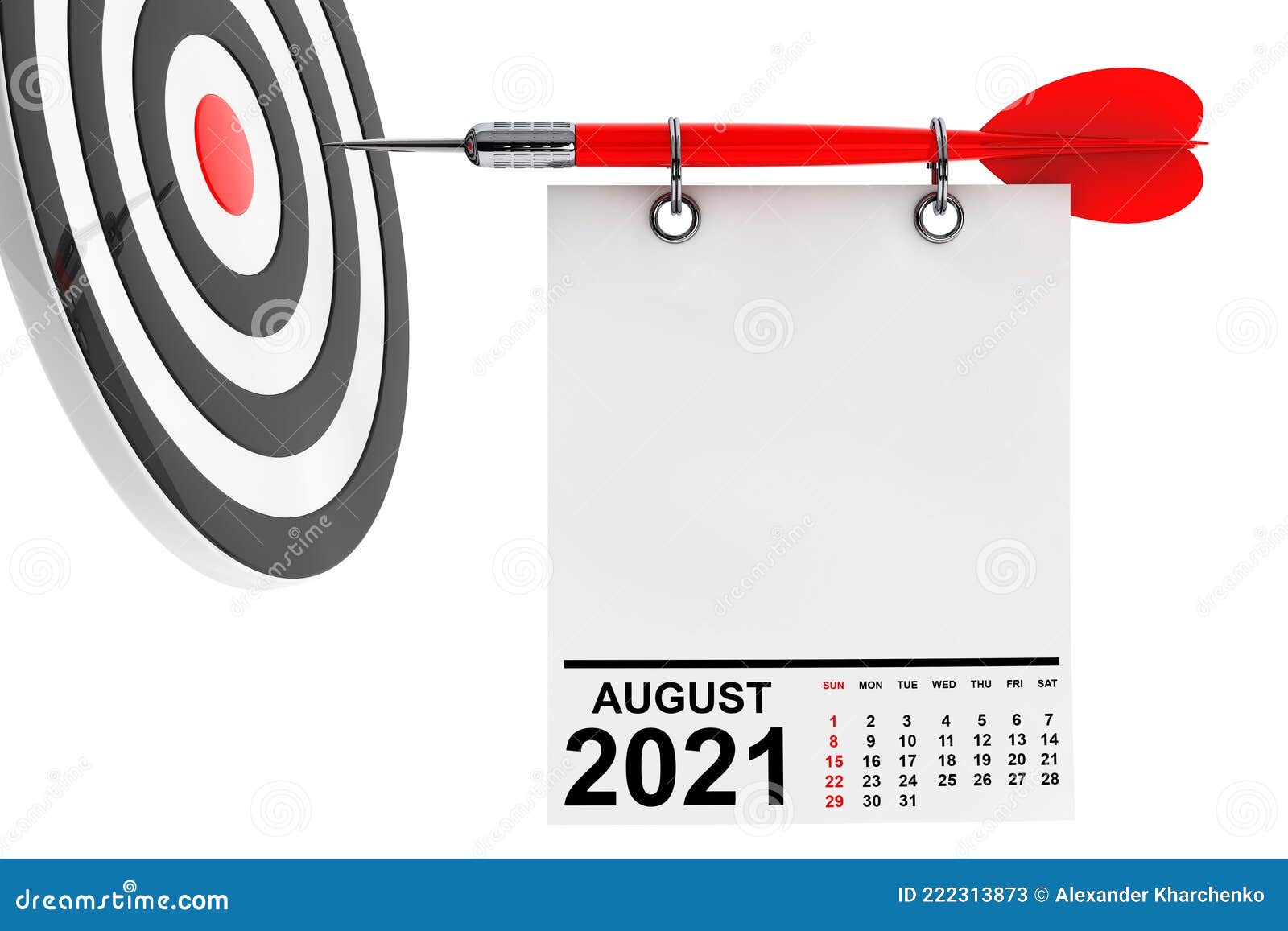 Calendar August 2021 with Target. 3d Rendering Stock Illustration ...