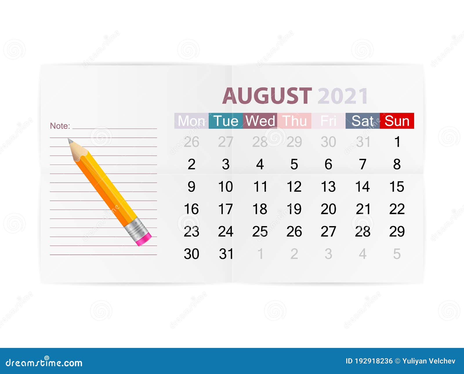 August 2021. Calendar Page On White Isolated Background, Full Month ...