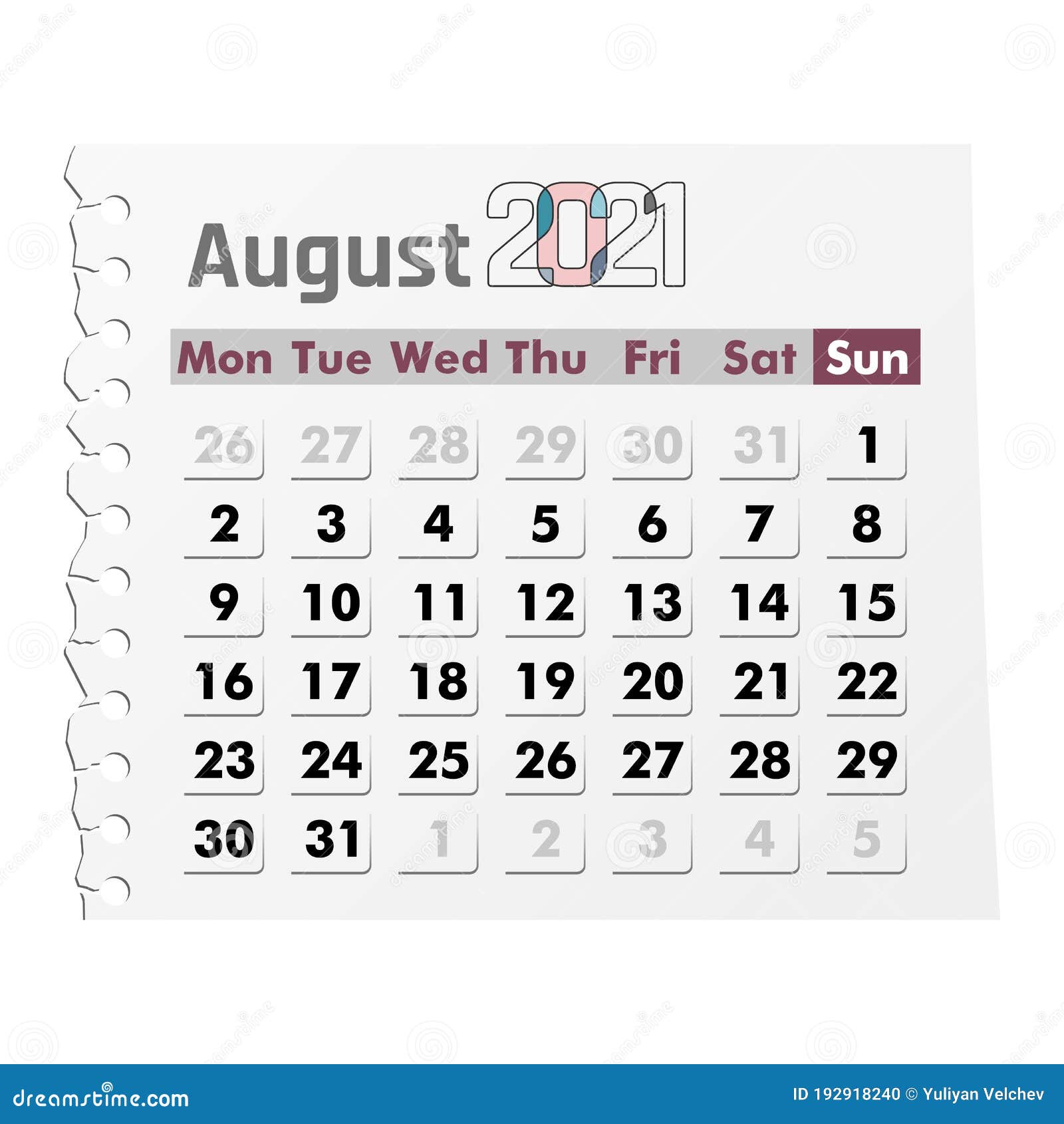 August 2021. Calendar Page On White Isolated Background, Full Month ...