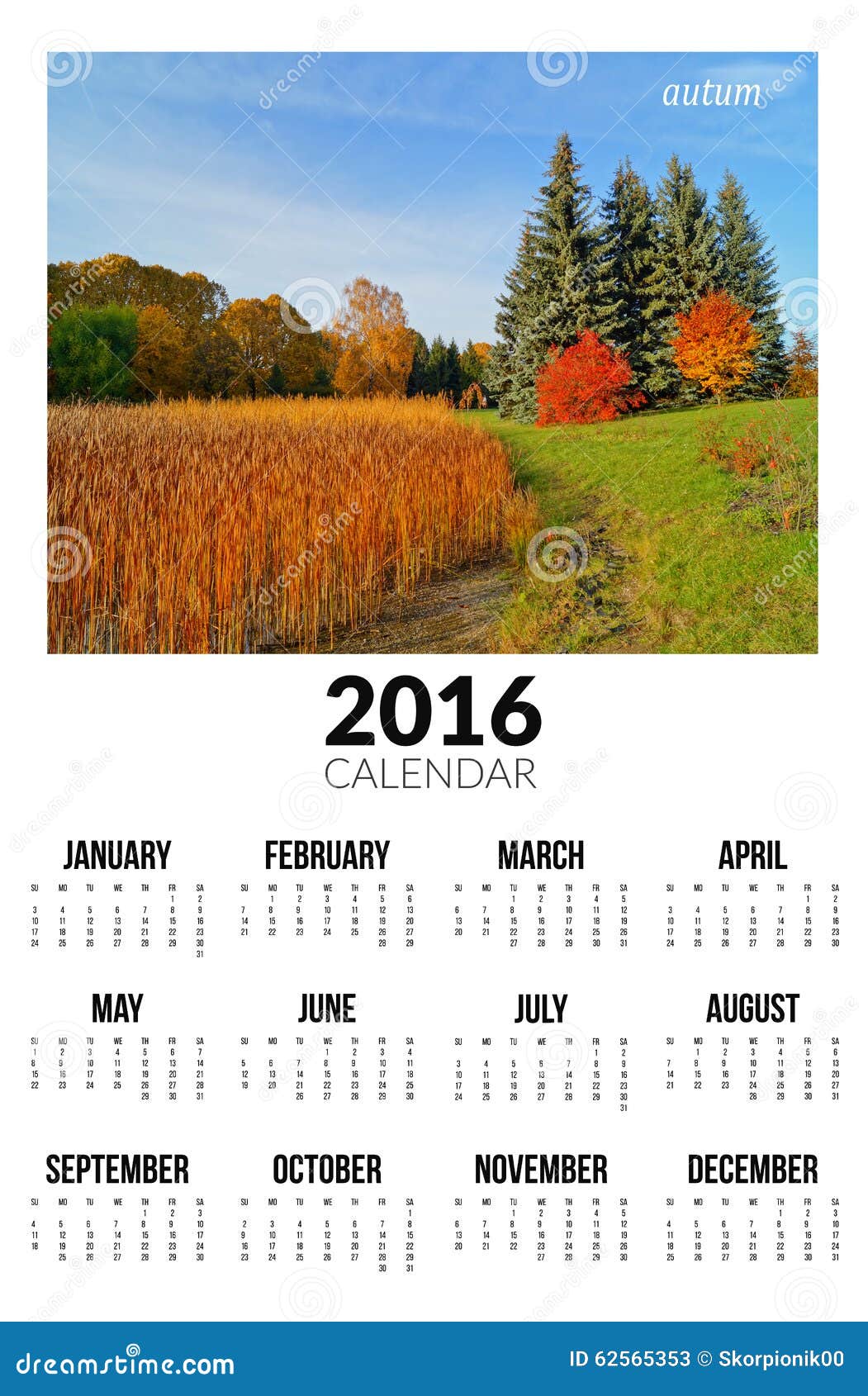 Calendar for 2016..Autumn Landscape Stock Image - Image of place, fall ...