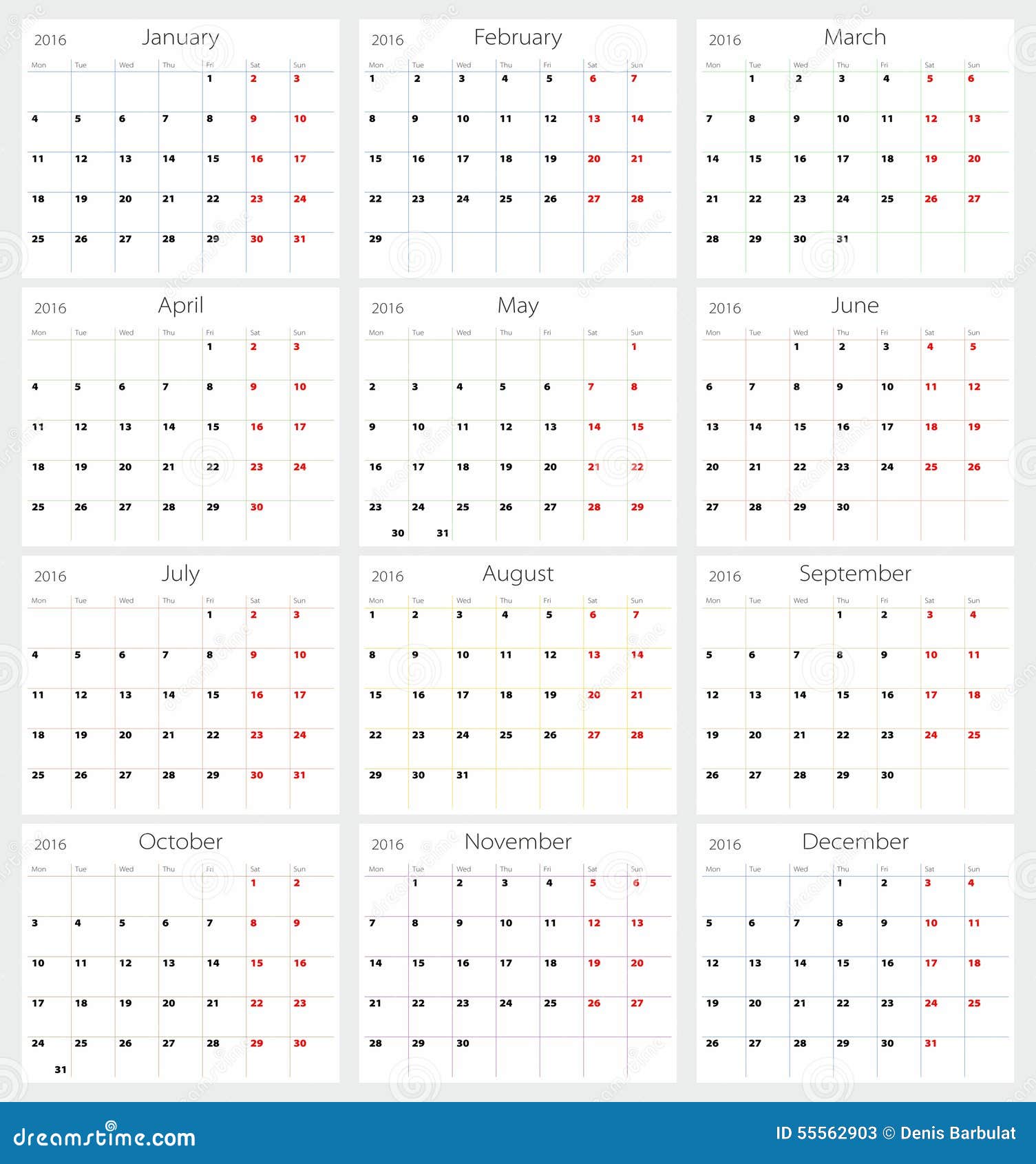 Calendar 2016 stock vector. Illustration of annual, almanac - 55562903