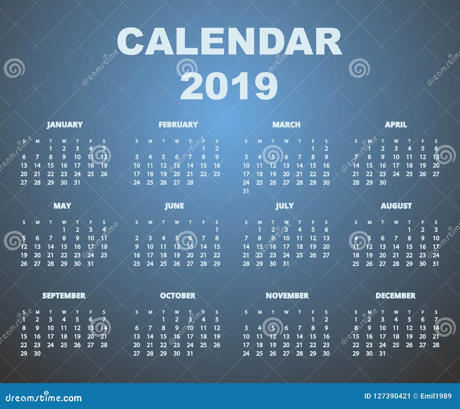 Calendar 2019 back stock illustration. Illustration of number - 127390421