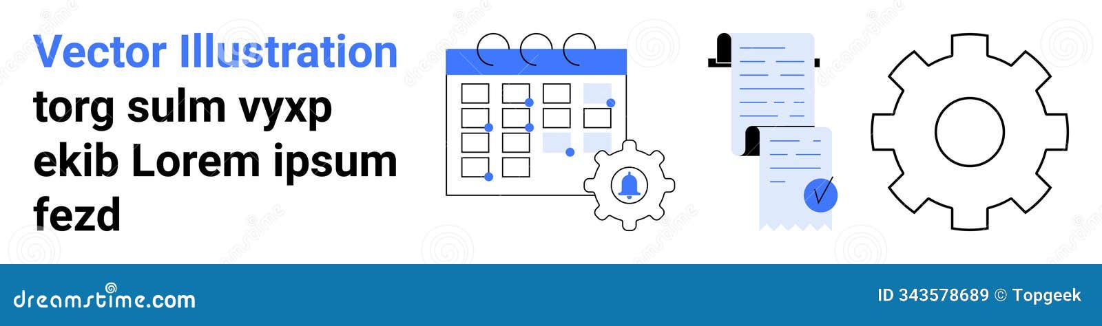 Calendar with Bell Icon, Document with Checkmark, and Gear Symbol for ...