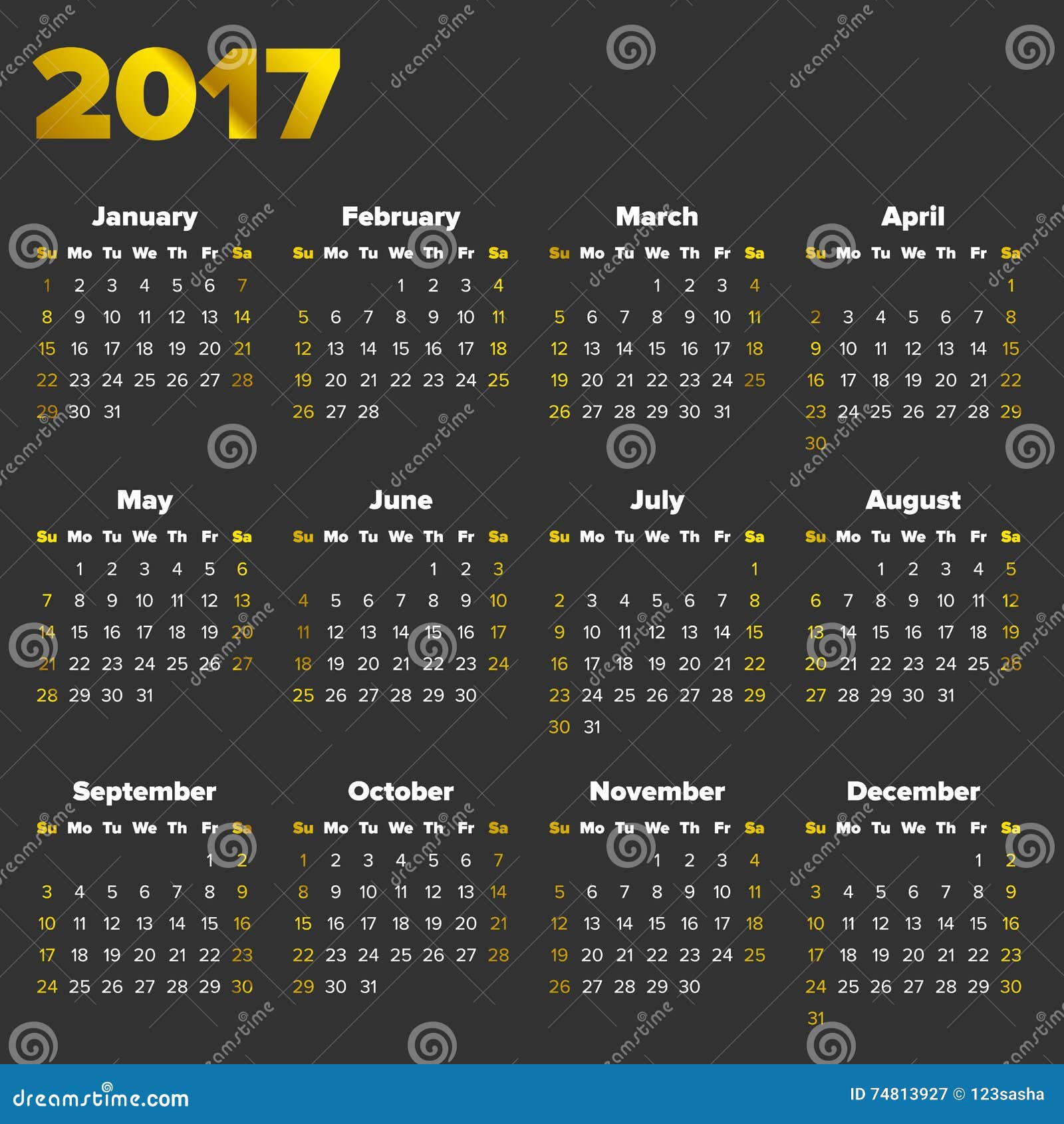 Calendar for 2017 stock vector. Illustration of office - 74813927