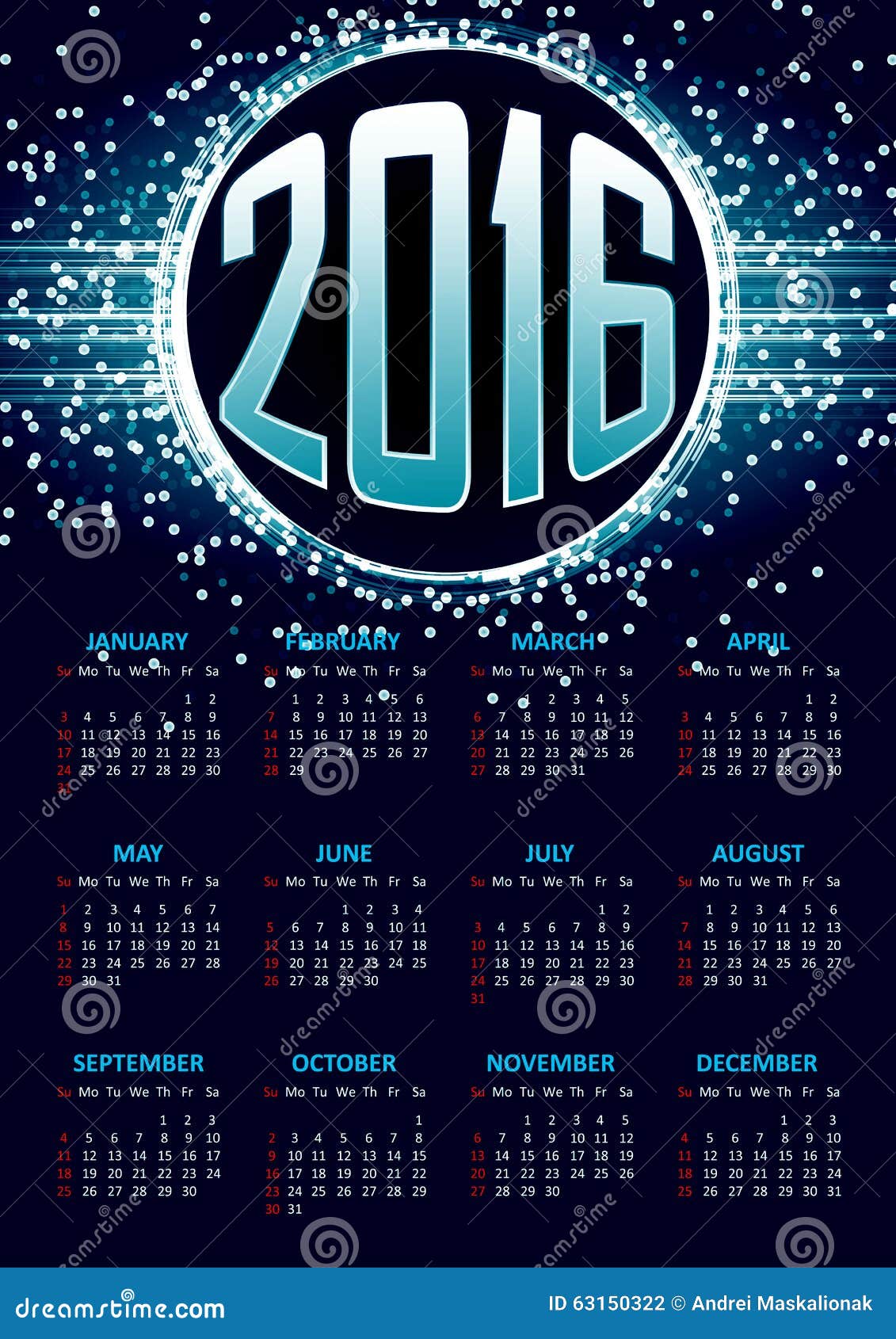 Calendar for 2016 on Blue Abstract Background Stock Vector ...