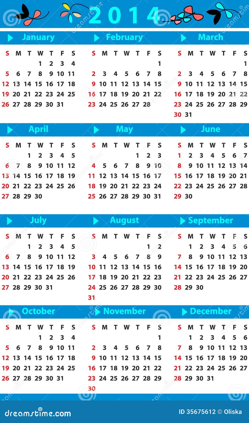 Calendar for 2014 stock vector. Illustration of date - 35675612