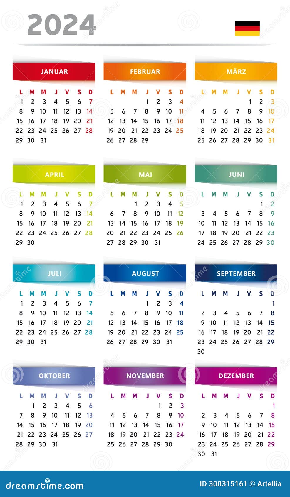 2024 German Calendar. Printable, Editable Vector Illustration For ...