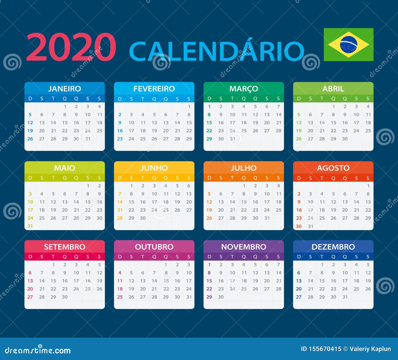 2020 Calendar Brazilian - Vector Illustration Stock Illustration ...