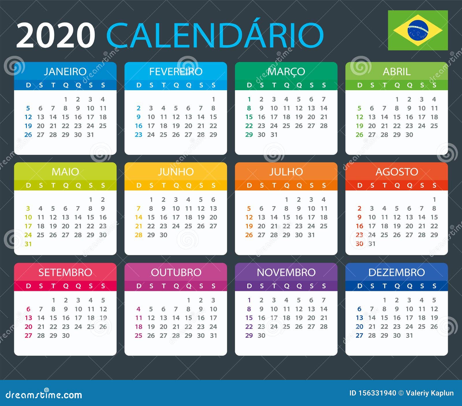 2020 Calendar Brazilian - Vector Illustration Stock Illustration ...