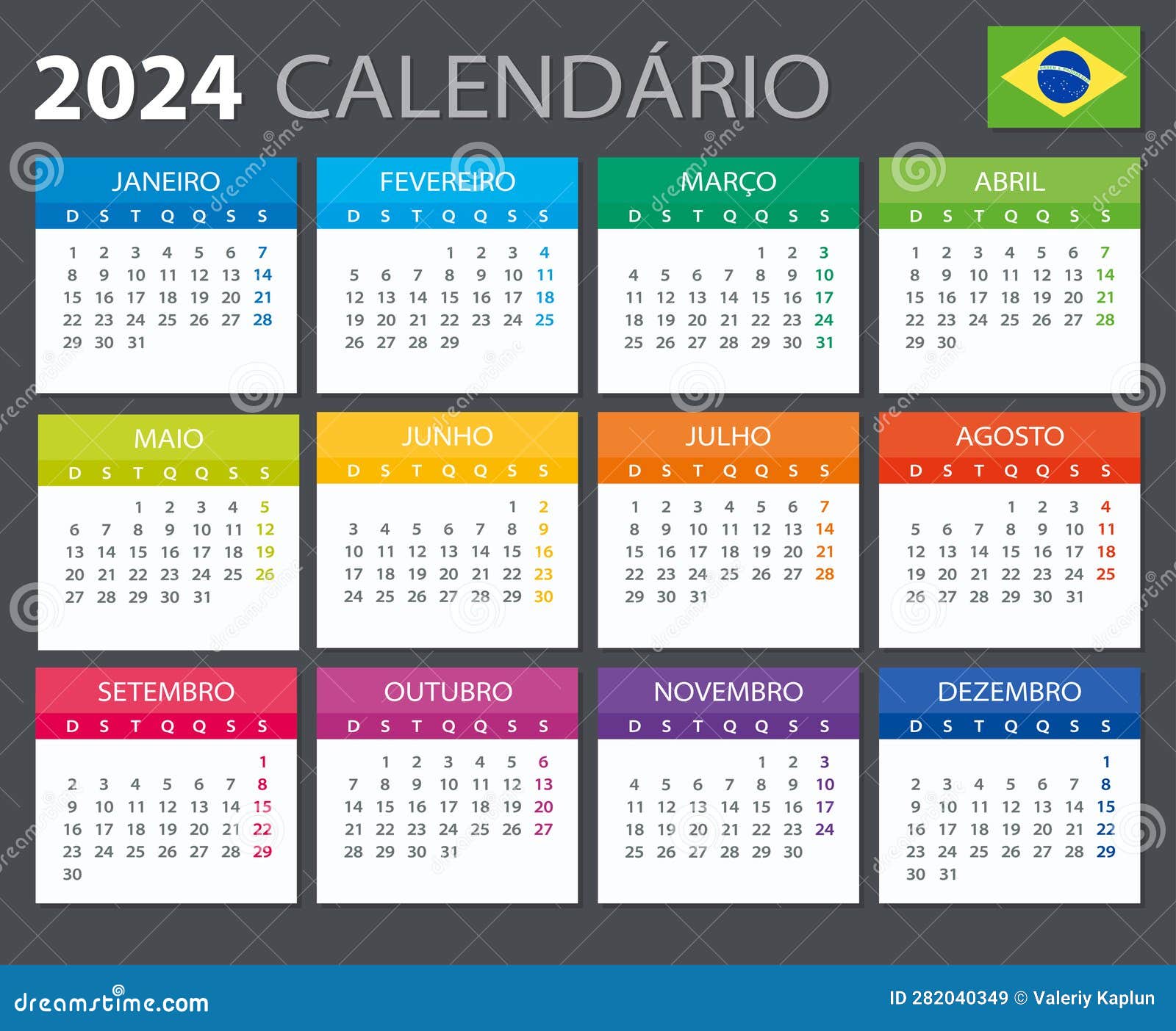 2024 Calendar Brazilian - Vector Stock Illustration Template Stock ... 2024 Calendar Brazilian - Vector Stock Illustration Template Stock ...