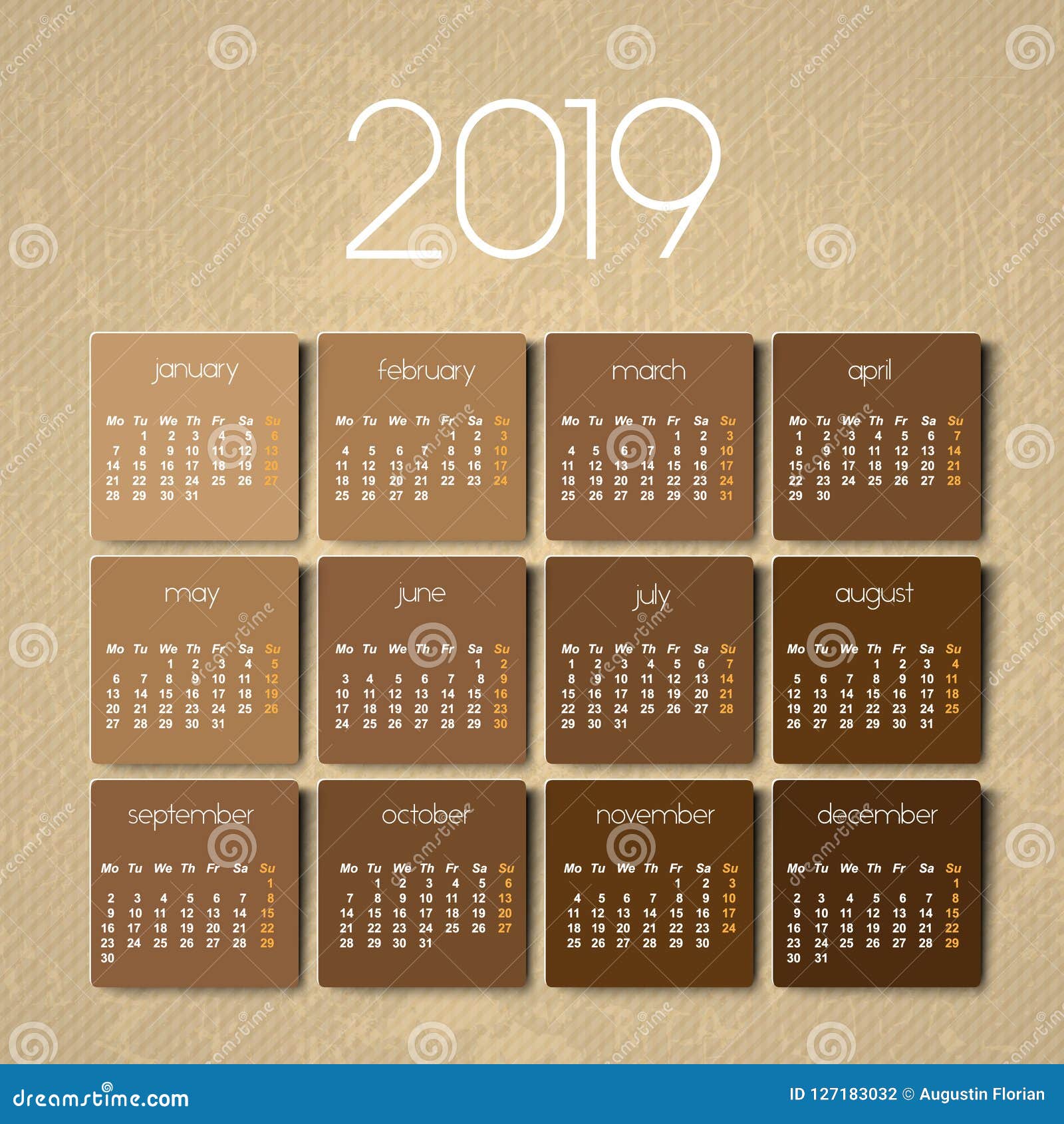 2019 calendar stock vector. Illustration of planner - 127183032