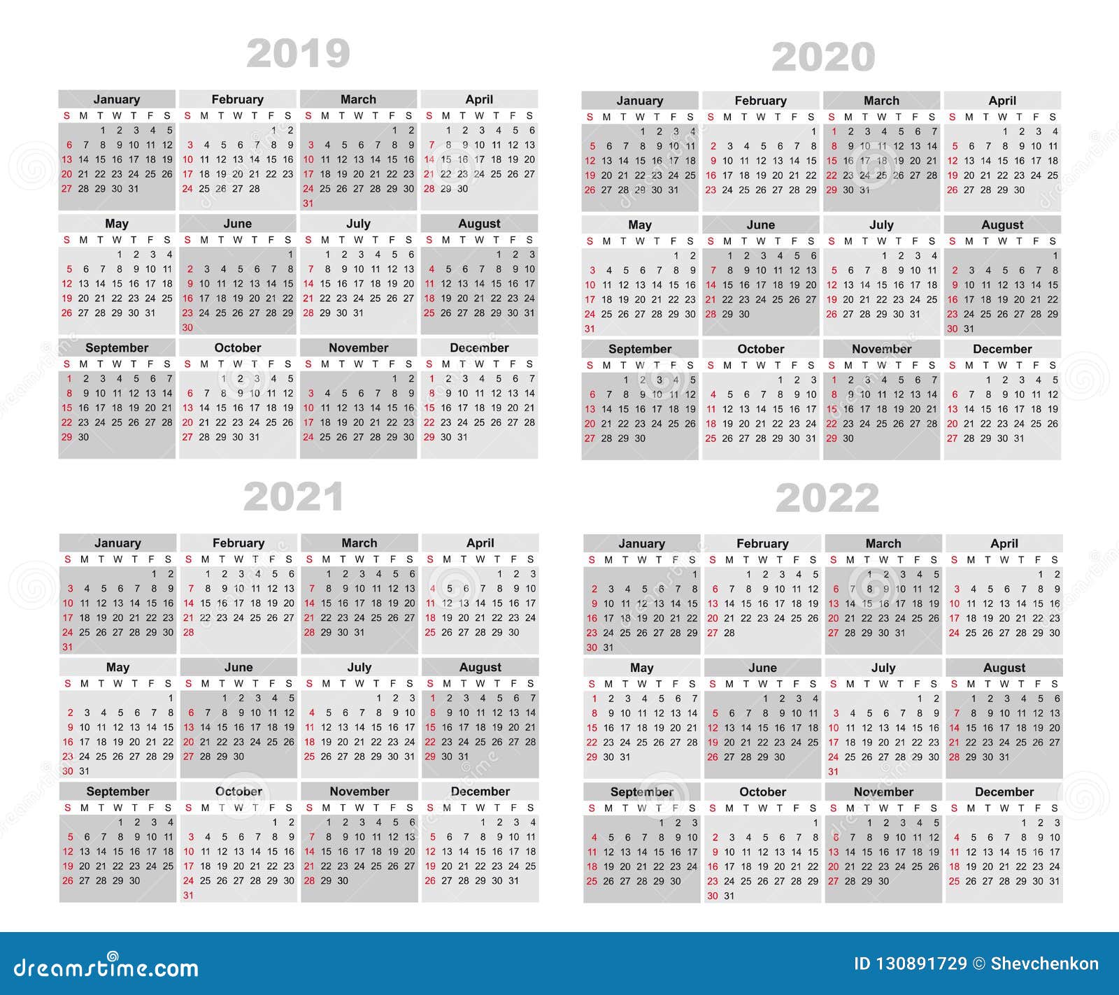 The Calendar 2019,2020,2021,2022 Stock Vector - Illustration of ...