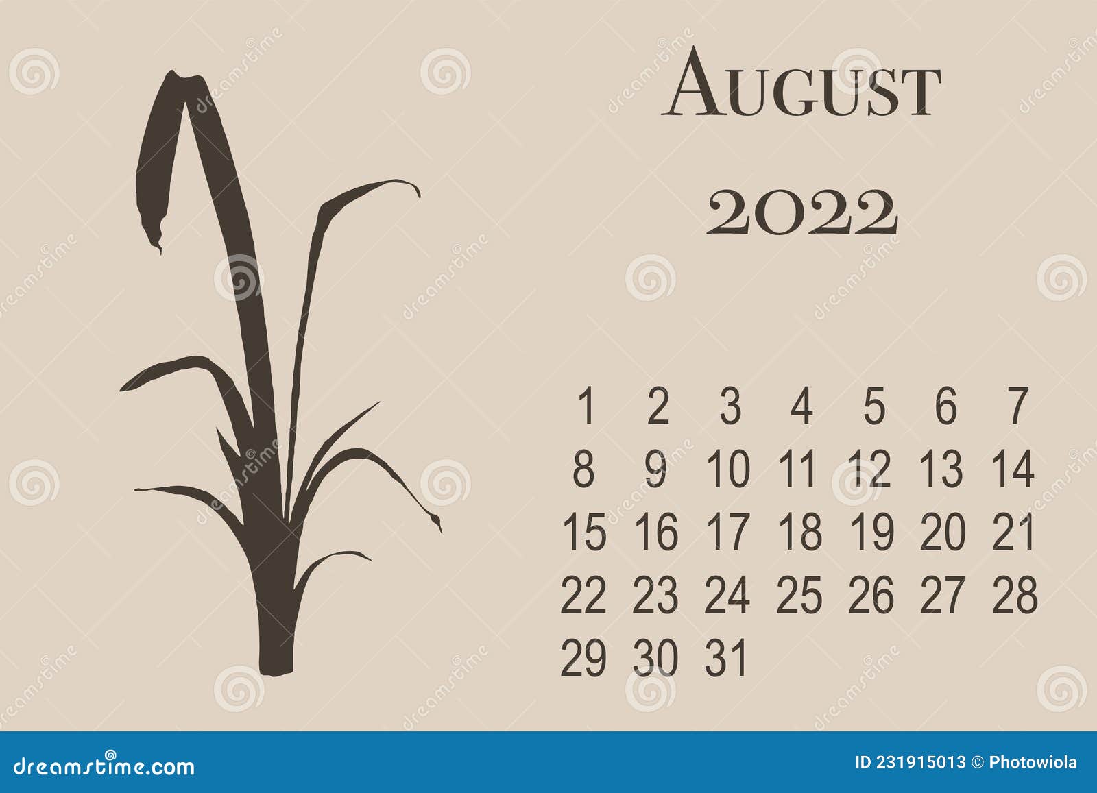 Calendar Card for August 2022. Printable Vertical Wall Calendar, Week ...