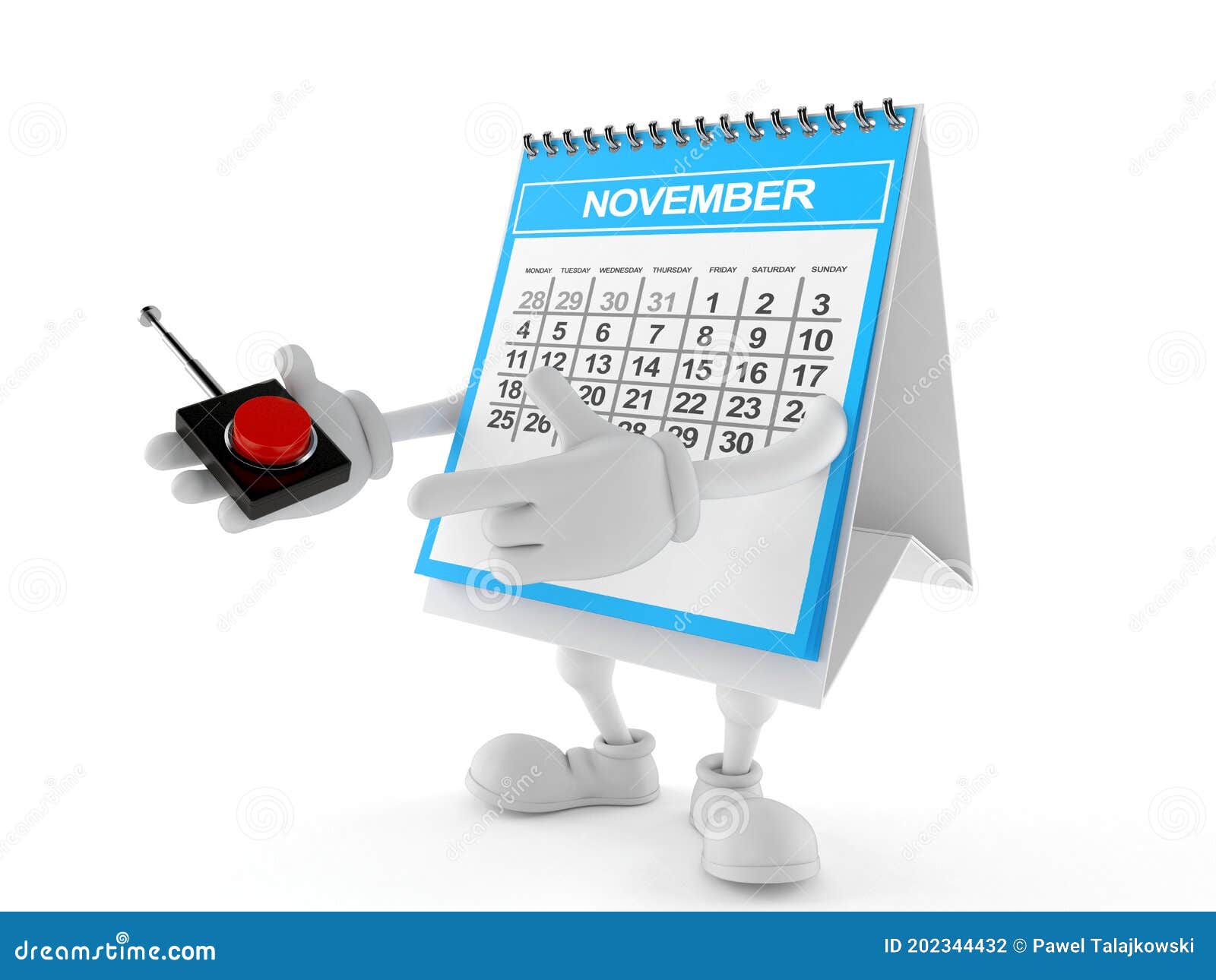 Calendar Character Pushing Button on White Background Stock ...