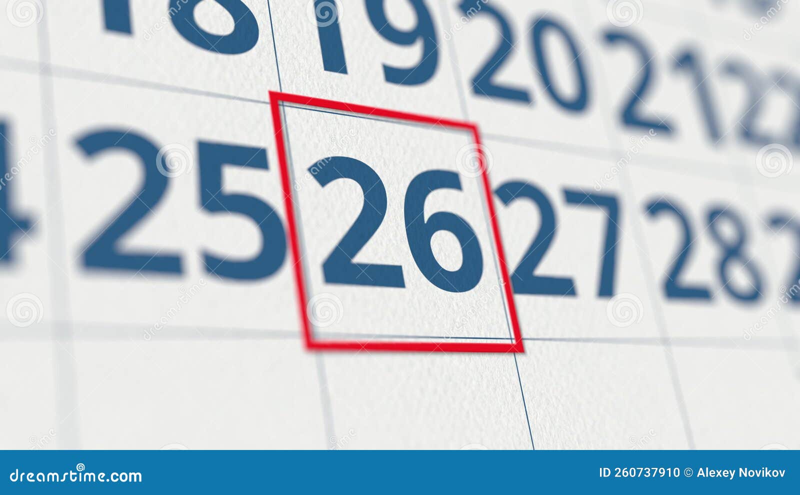 Calendar with Marked 26 Day of the Month Close-up. 3D Rendering Stock ...