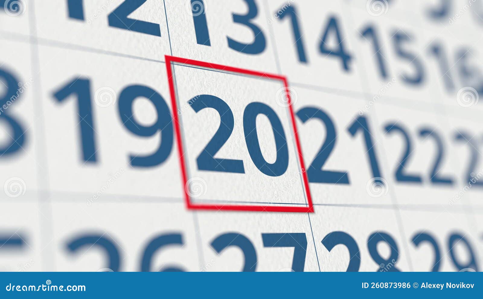 Calendar with Marked 20 Day of the Month Close-up. 3D Rendering Stock ...