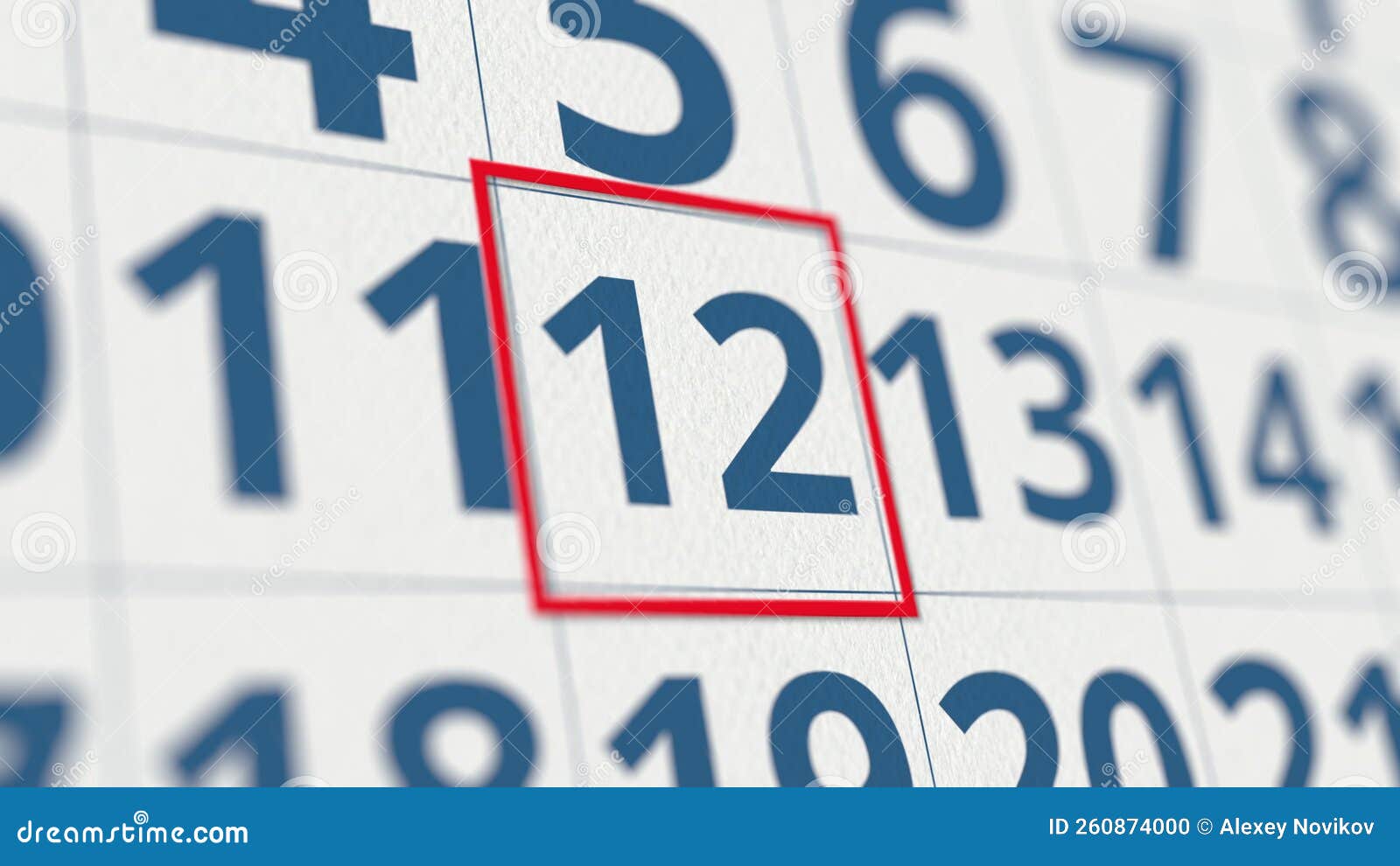 Calendar with Marked 12 Day of the Month Close-up. 3D Rendering Stock ...