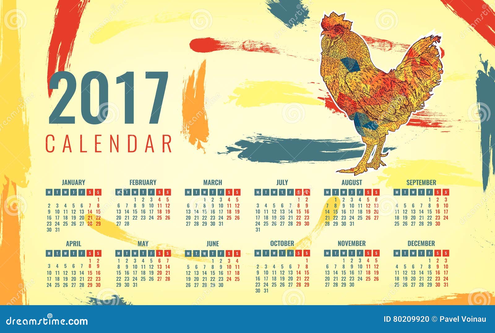 Calendar 2017 Chinese New Year of the Rooster. Vector Stock Vector ...
