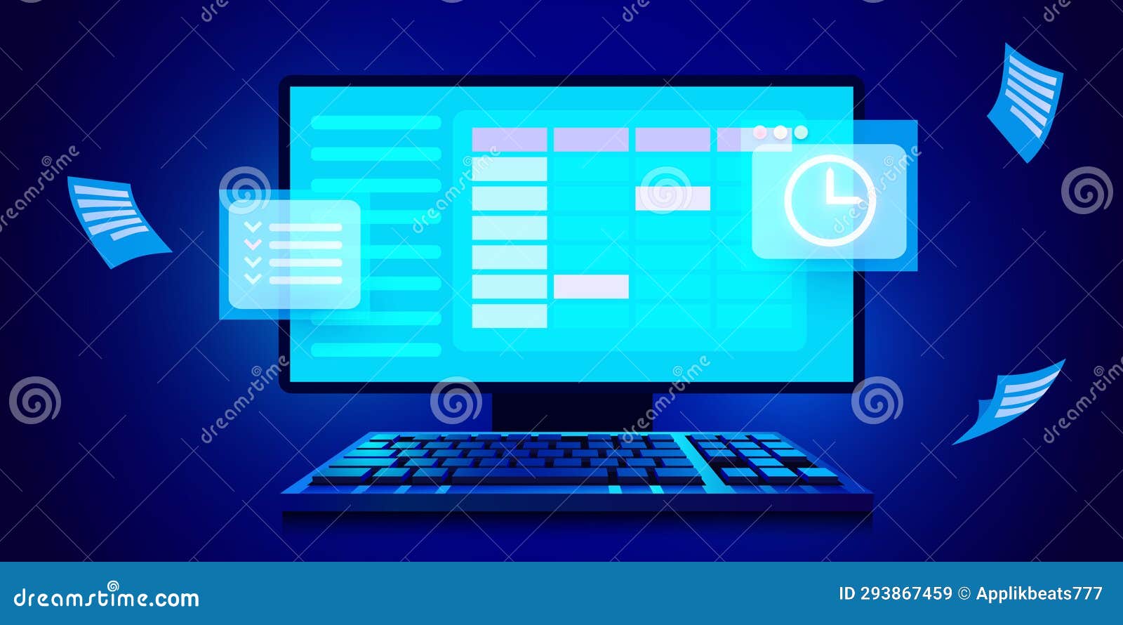 Calendar and Clock on Computer Screen. Schedule Concepts Stock Vector ...